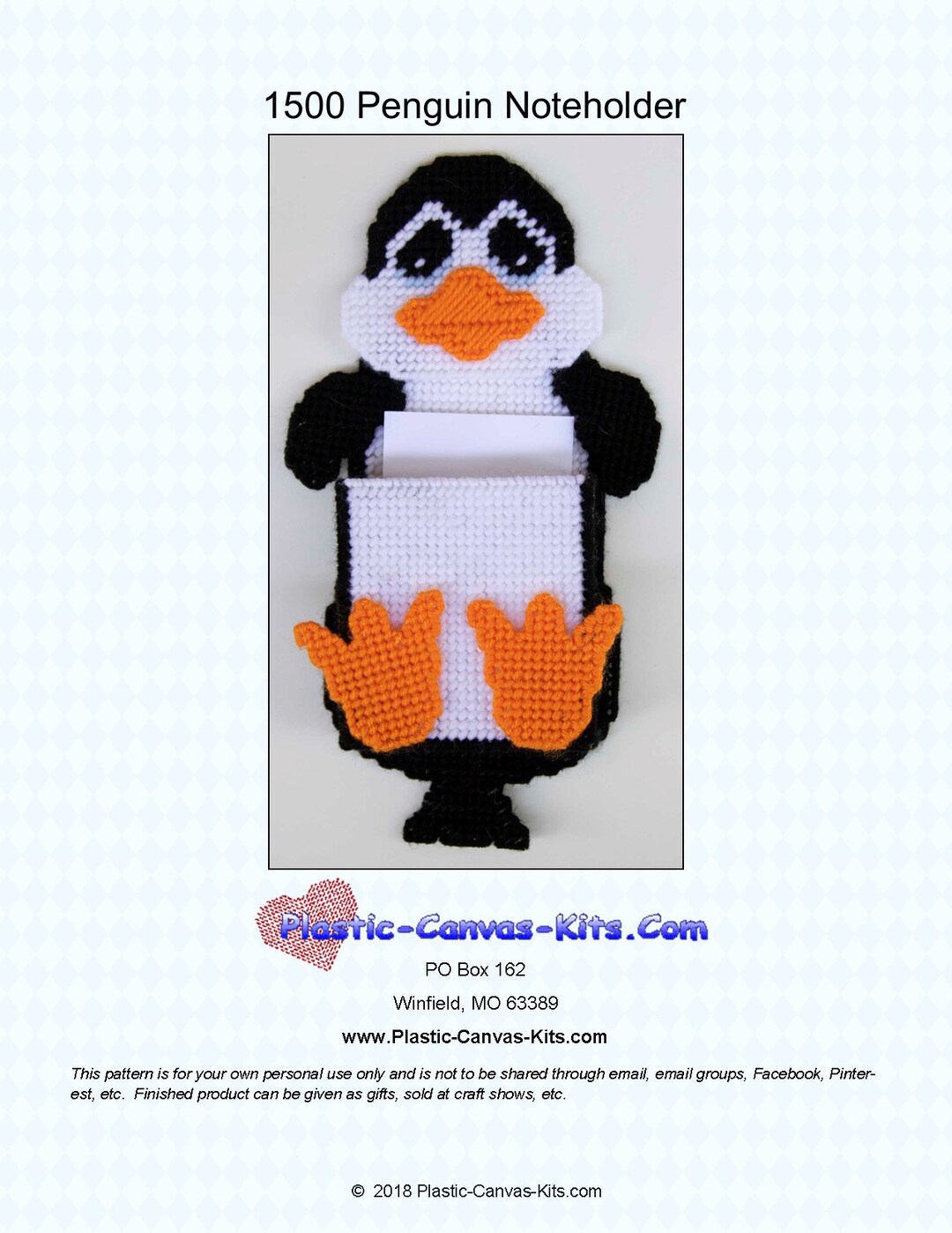 Penguin Note Holder-plastic Canvas Pattern-pdf Download - Etsy