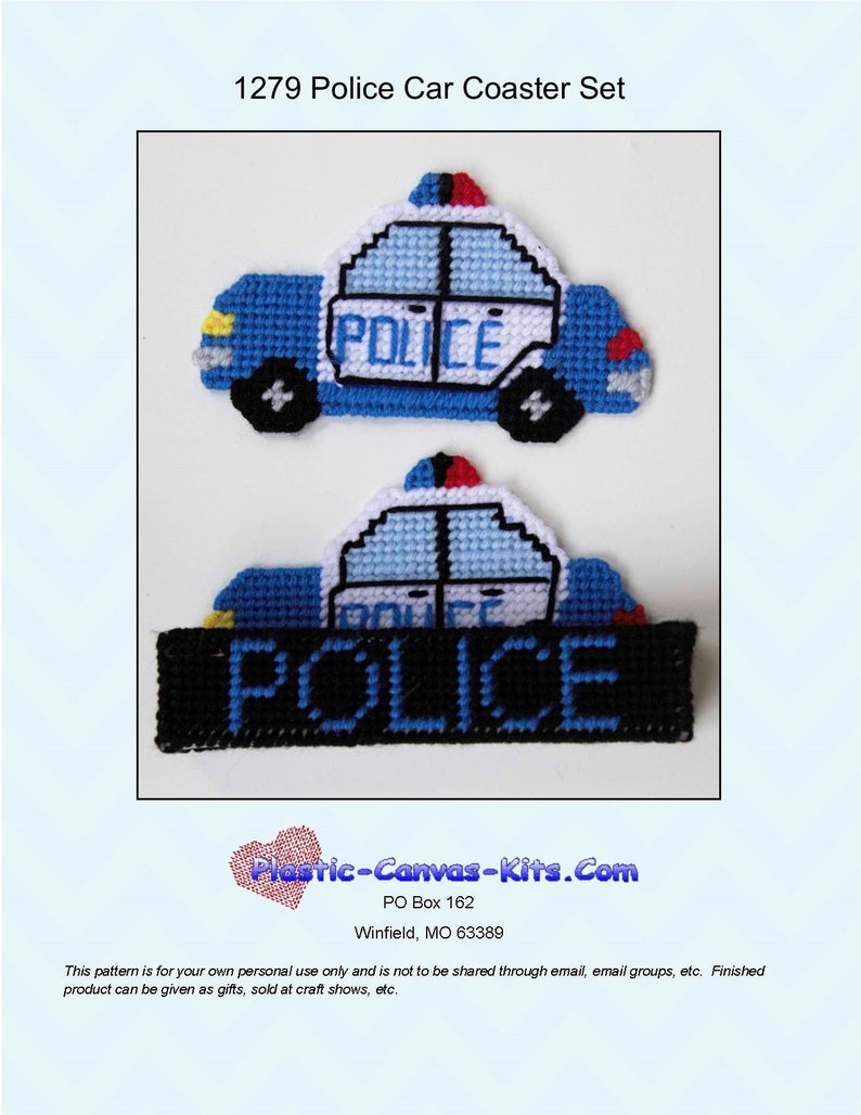 Police Car Coaster Set-plastic Canvas Pattern-pdf Download - Etsy