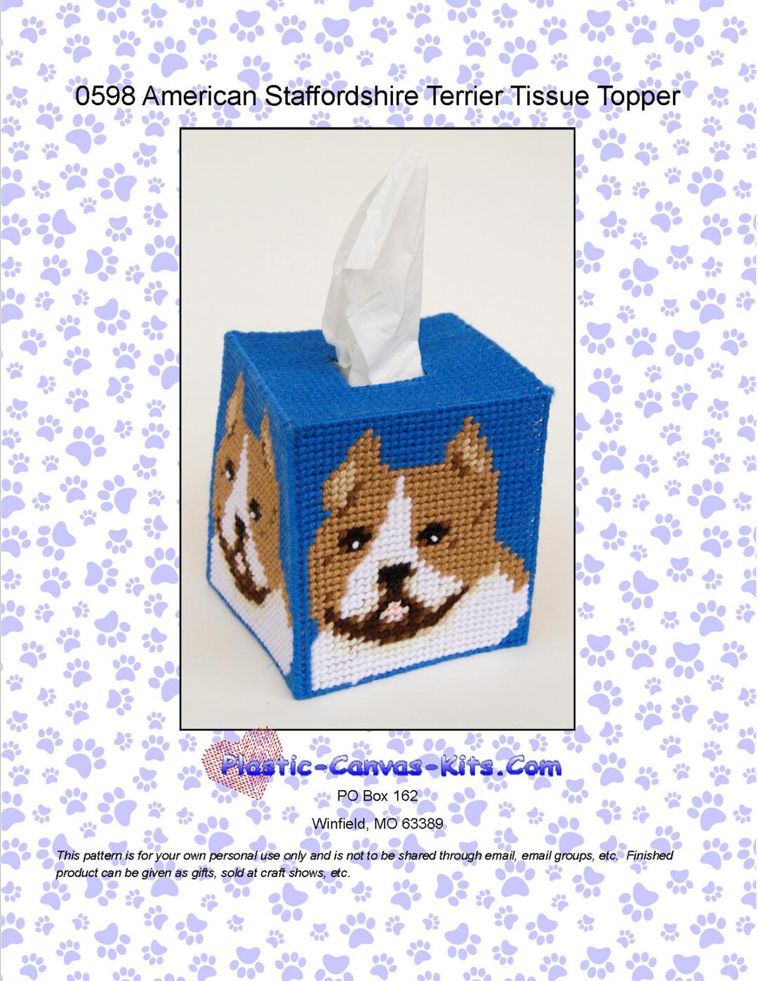 American Staffordshire Terrier Tissue Topper-plastic Canvas Pattern-pdf ...