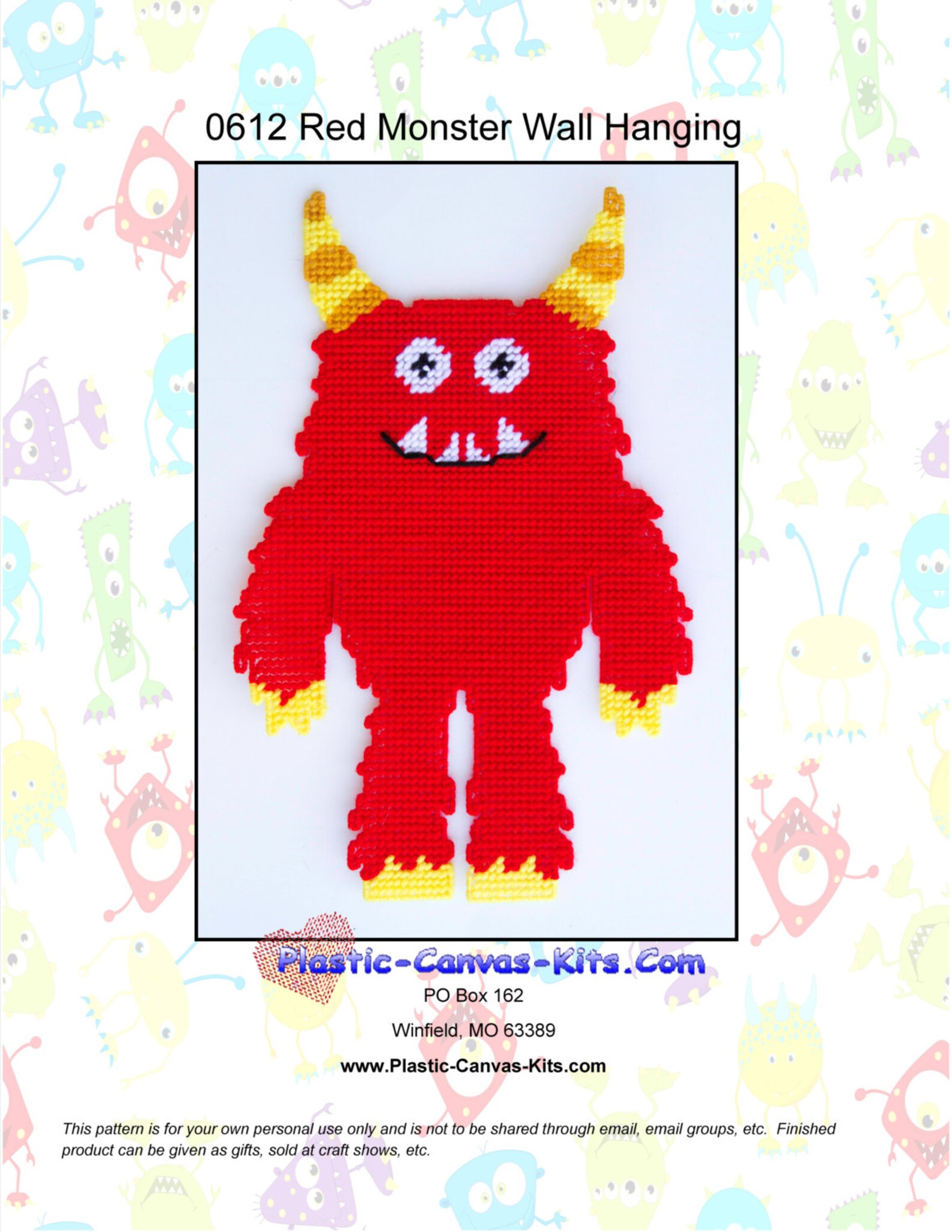 Red Monster Wall Hanging-plastic Canvas Pattern-pdf Download - Etsy