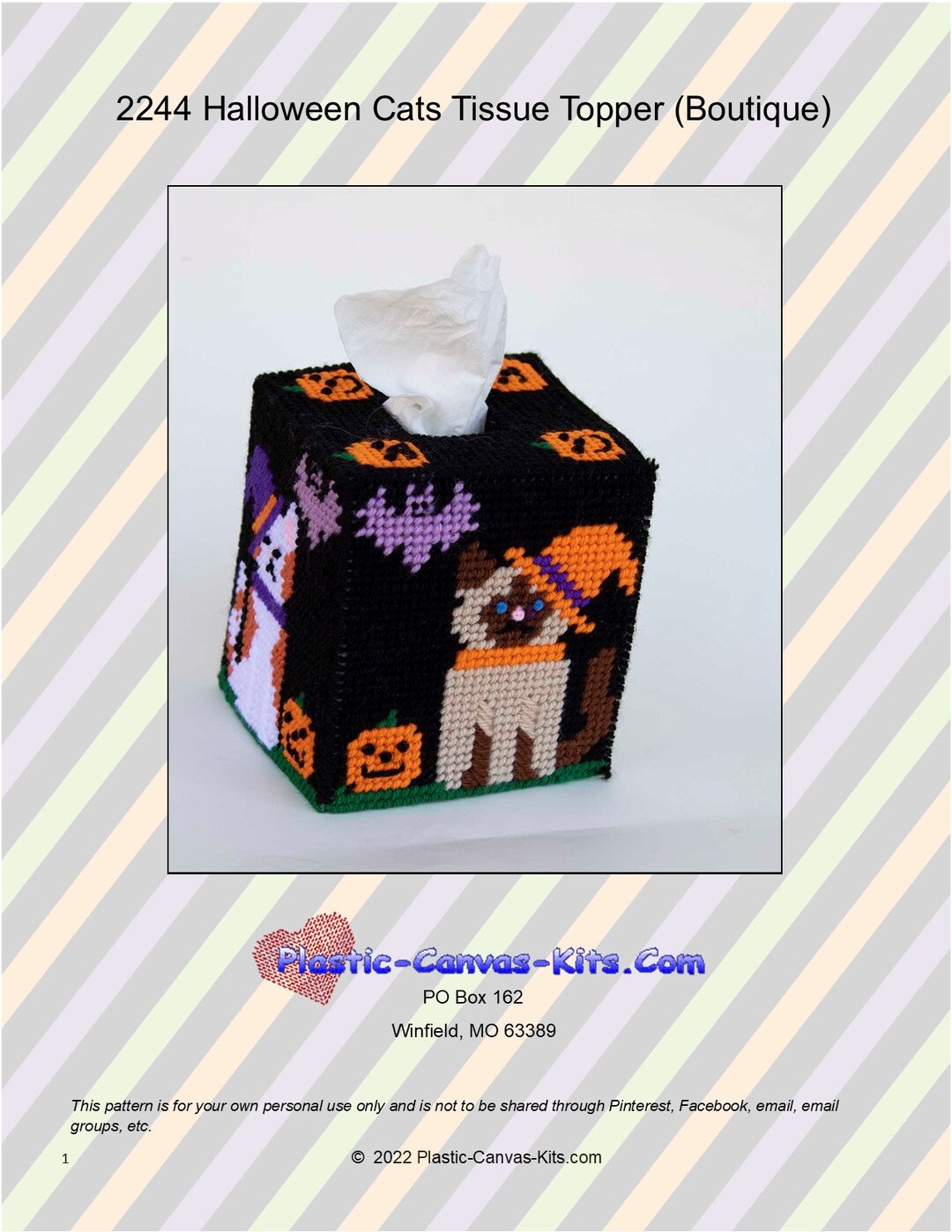 Halloween Cats Boutique Tissue Topper-plastic Canvas Pattern-pdf ...