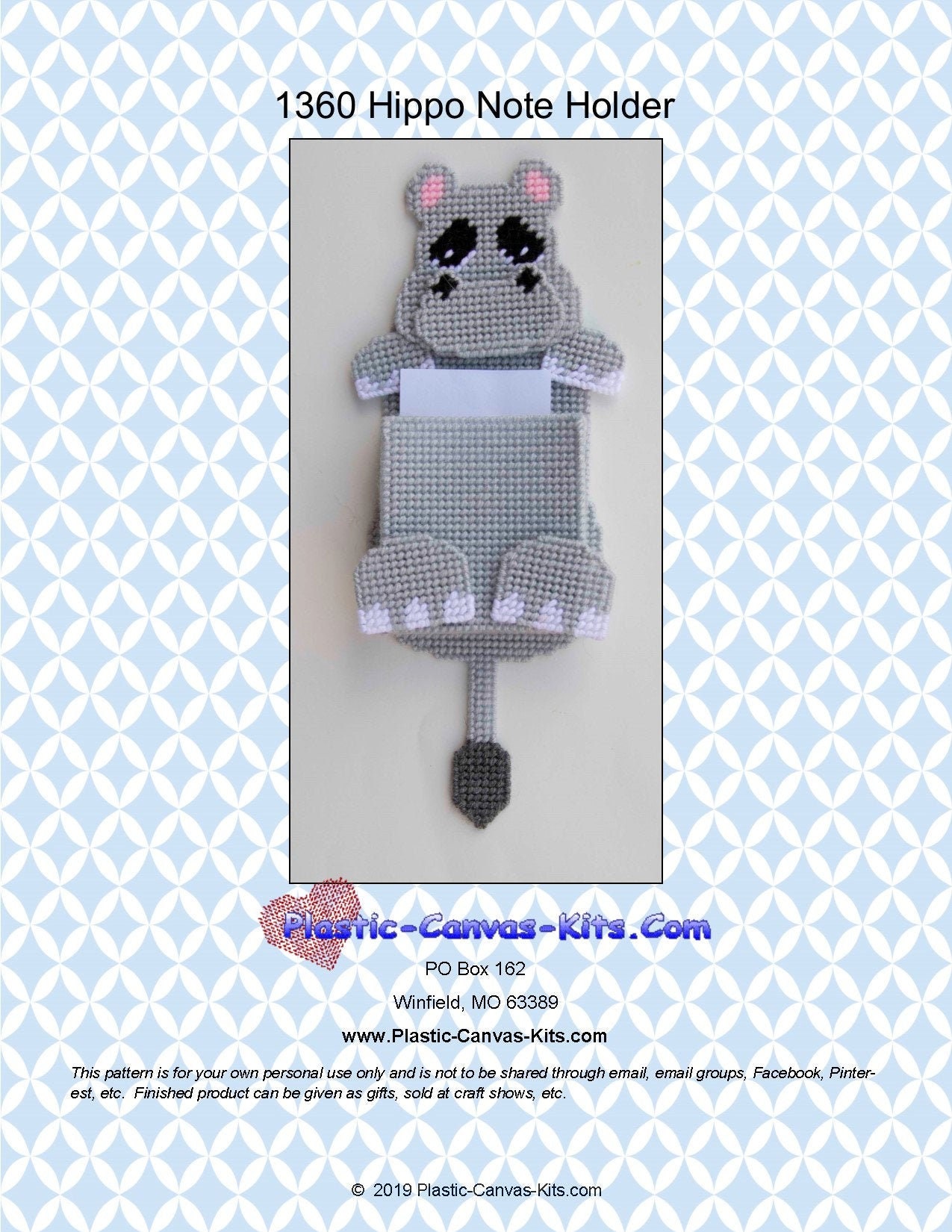 Hippo Note Holder-plastic Canvas Pattern-pdf Download - Etsy