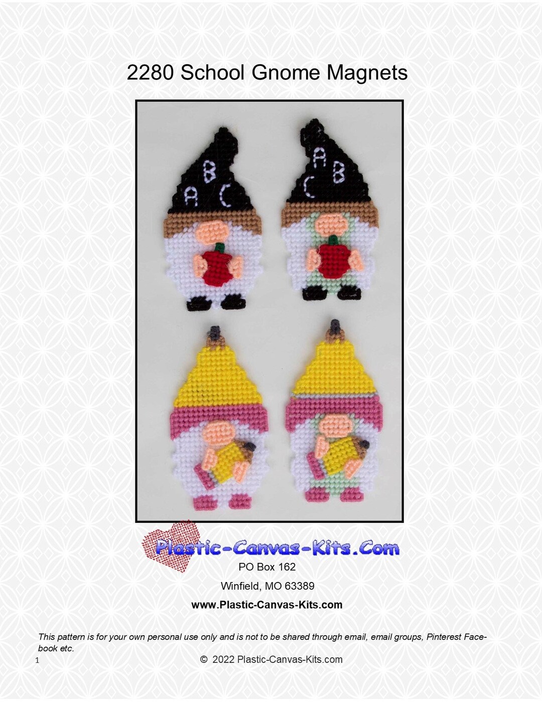 School Gnome Magnets-plastic Canvas Pattern-pdf Download - Etsy