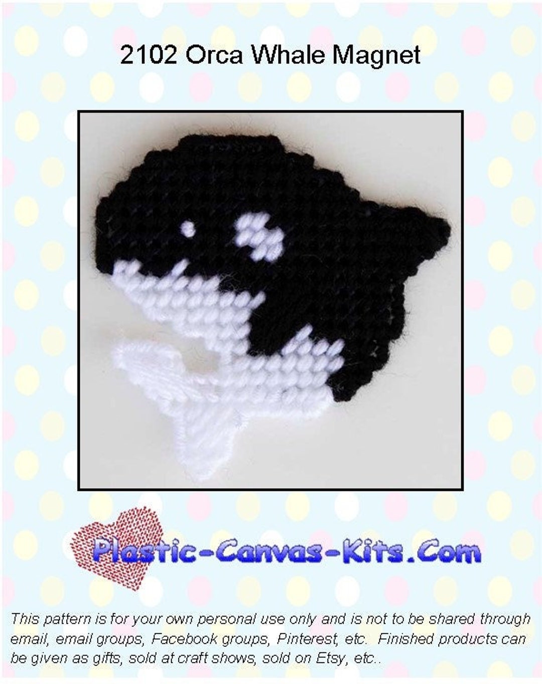Orca Whale Magnet-plastic Canvas Pattern-pdf Download - Etsy