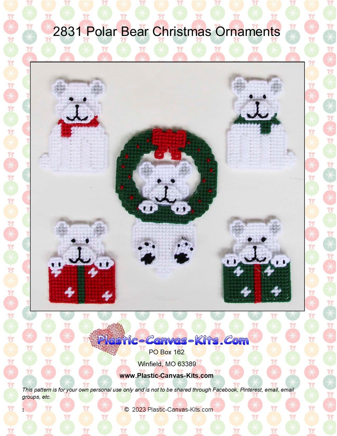 Polar Bear Christmas Ornaments- Plastic Canvas Pattern-pdf Download - Etsy