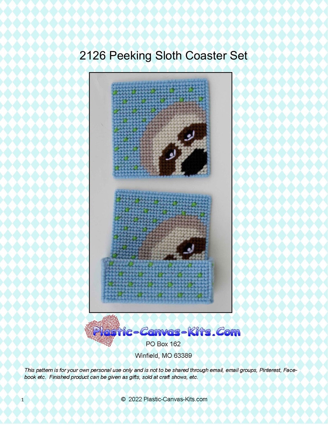 Peeking Sloth Coaster Set-plastic Canvas Pattern-pdf Download - Etsy