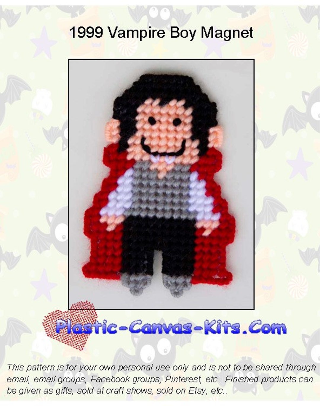 Halloween Vampire Boy Magnet-plastic Canvas Pattern-pdf Download - Etsy