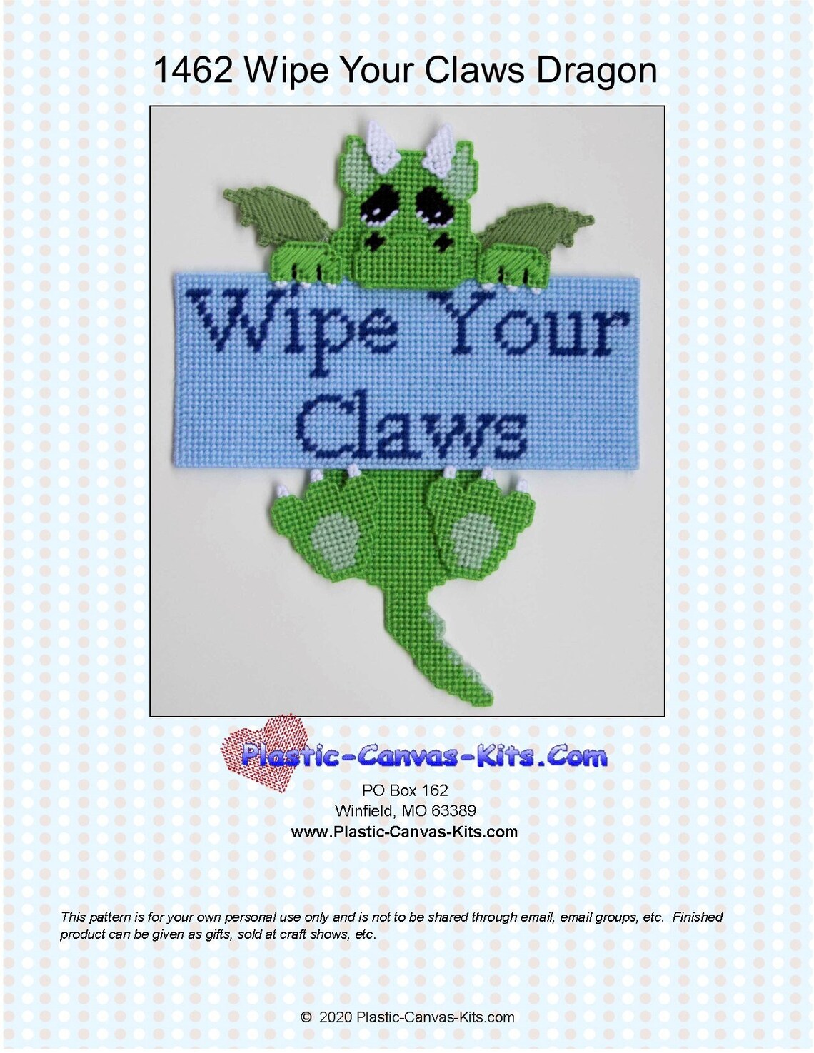 Wipe Your Claws Dragon - Plastic Canvas Pattern-pdf Download - Etsy