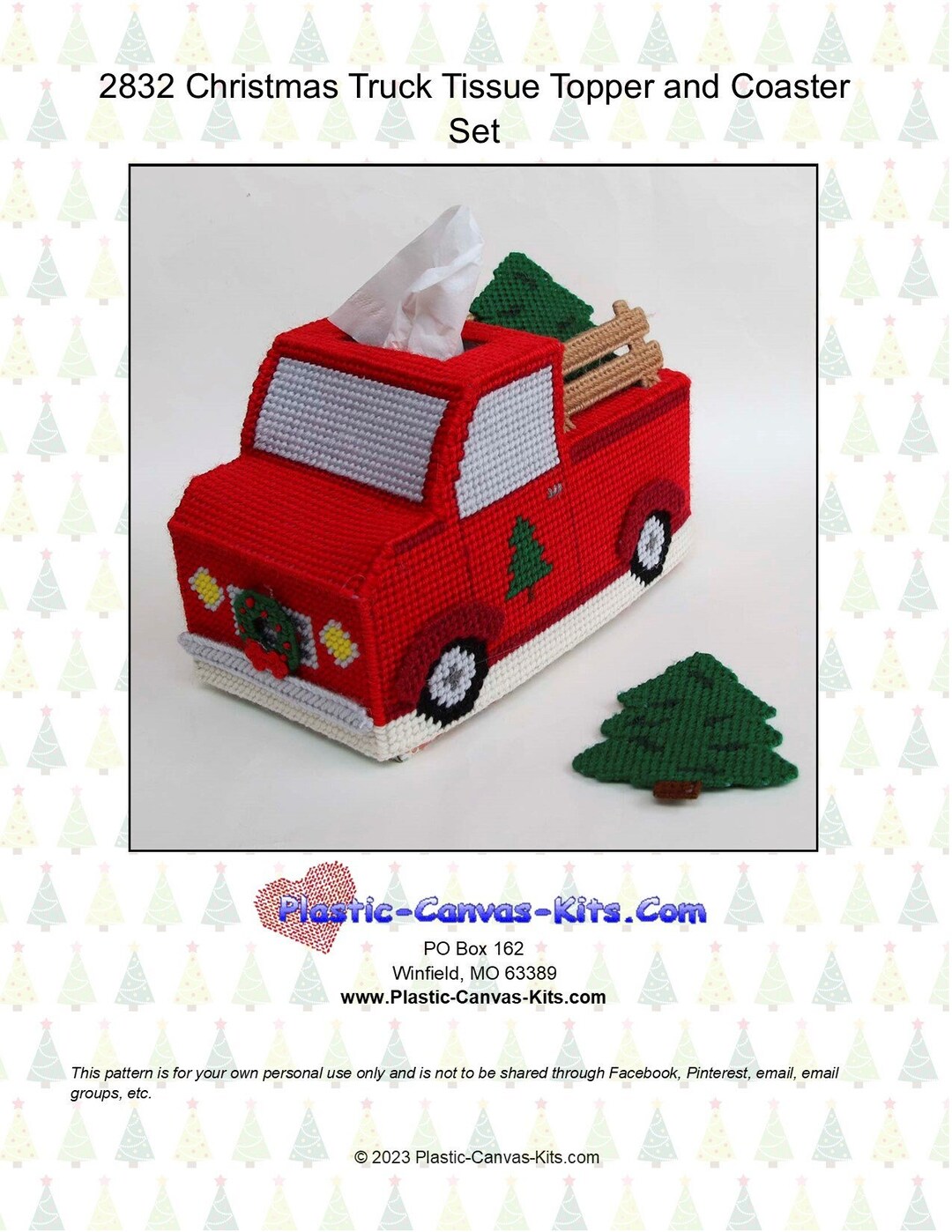 Christmas Truck Tissue Topper Coaster Set-plastic Canvas Pattern-pdf ...
