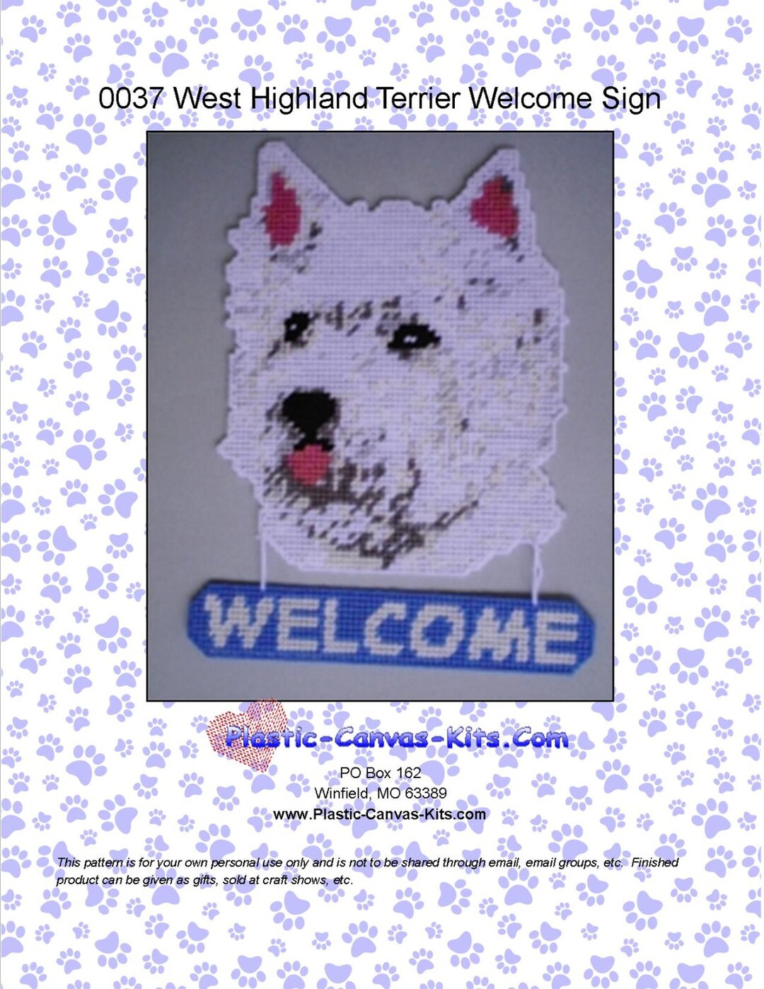 West Highland Terrier Welcome Sign-plastic Canvas Pattern-pdf Download ...