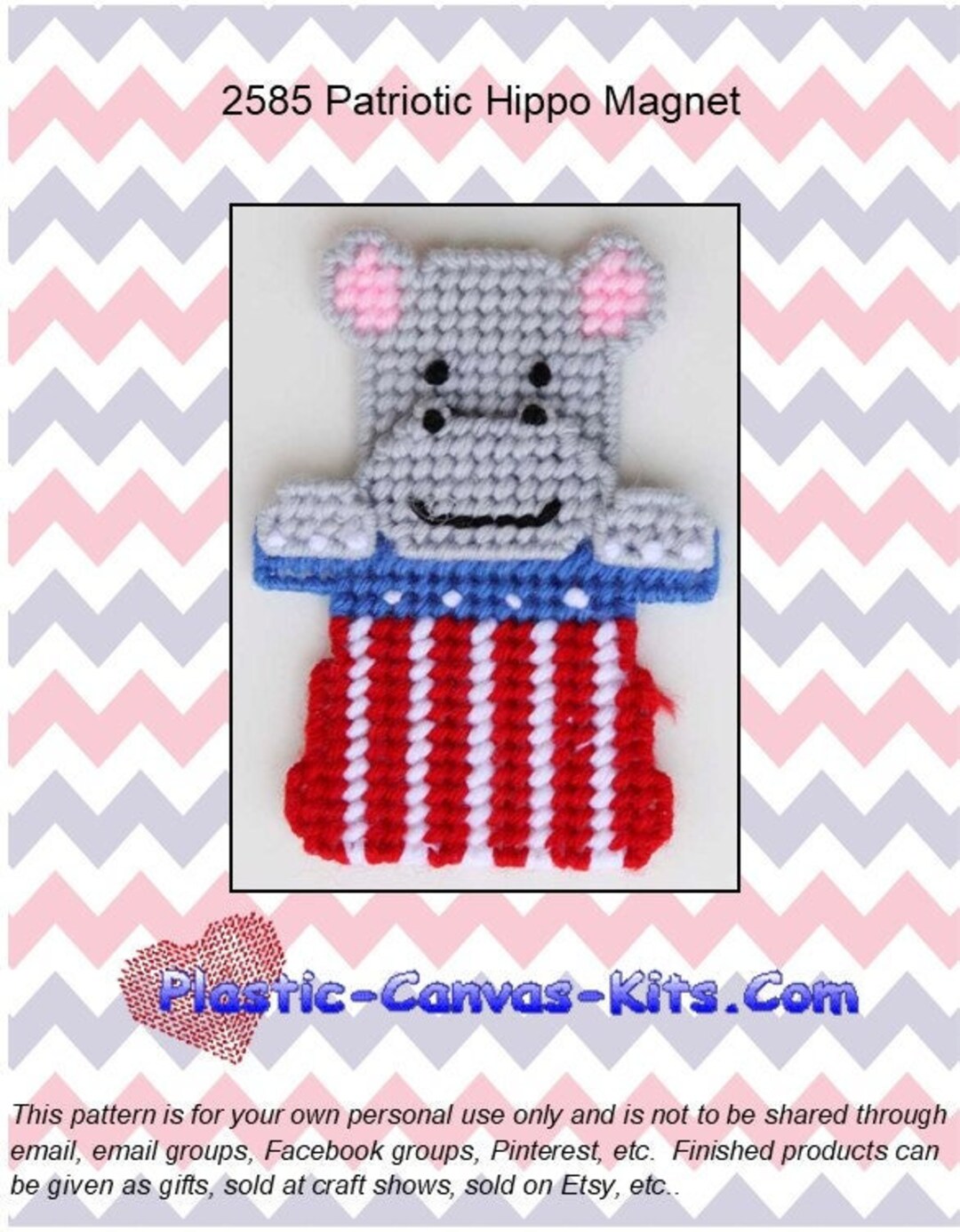 Patriotic Hippo Magnet-plastic Canvas Pattern-pdf Download - Etsy