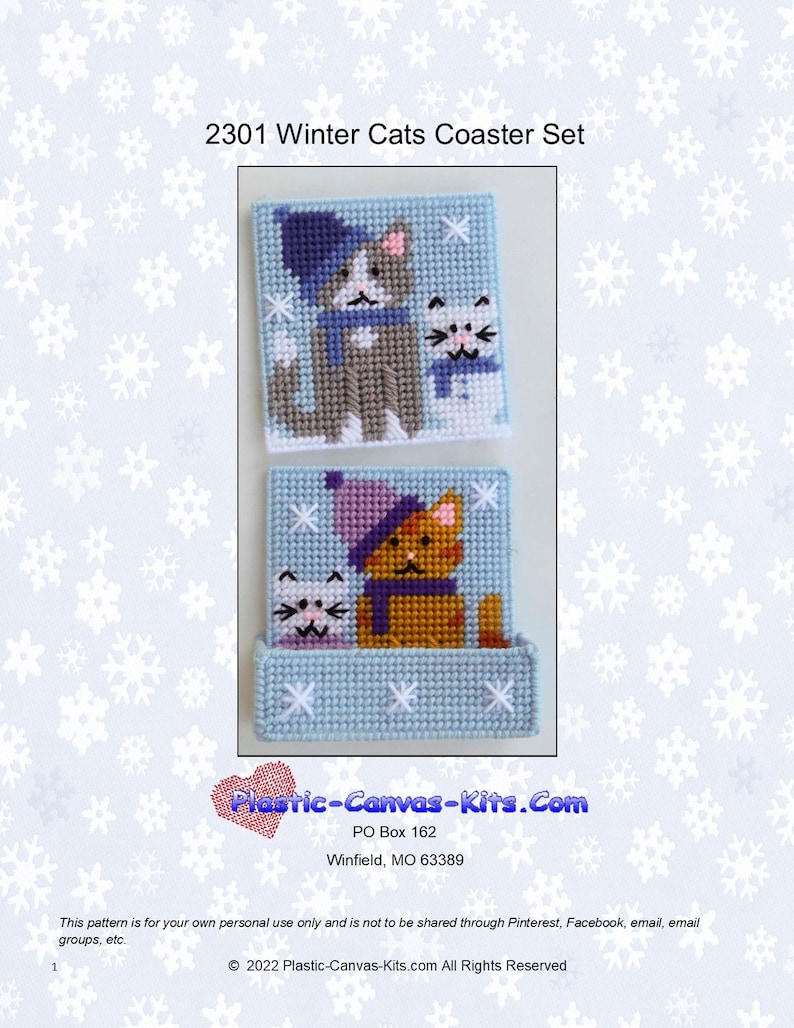 Winter Cats Coaster Set-plastic Canvas Pattern-pdf Download - Etsy