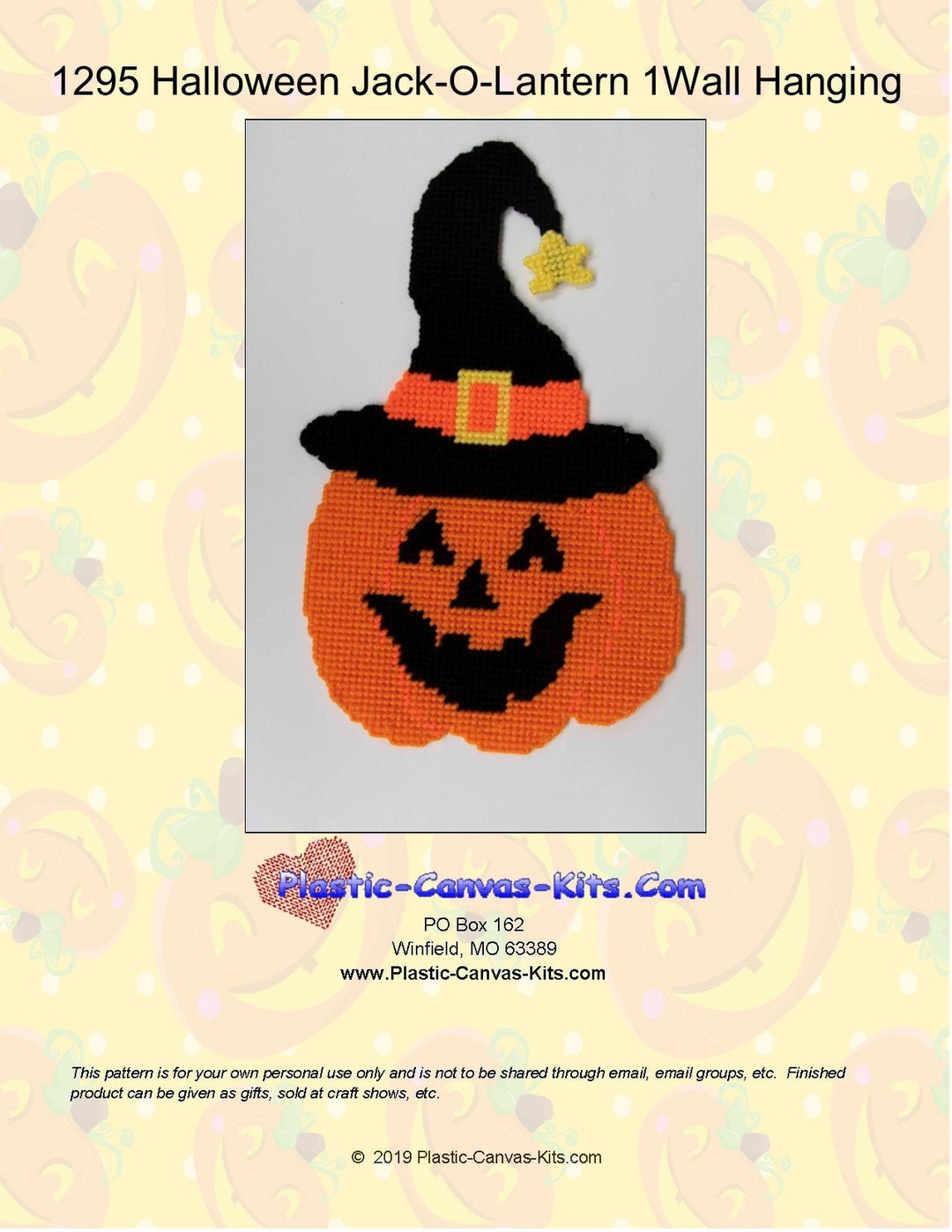 Halloween Jack-o-lantern/pumpkin Wall Hanging-plastic Canvas Pattern ...