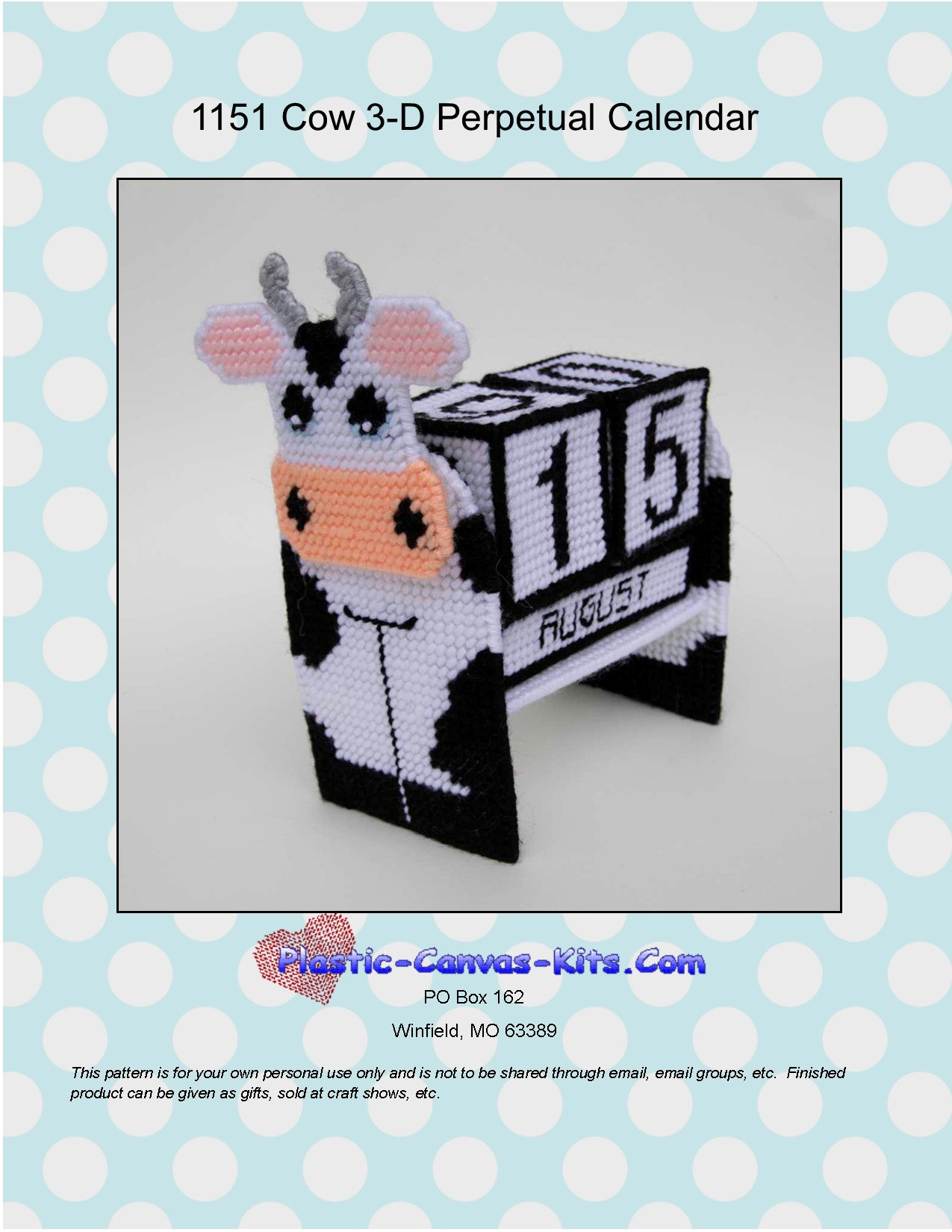 Cow Perpetual Calendar-plastic Canvas Pattern-pdf Download - Etsy