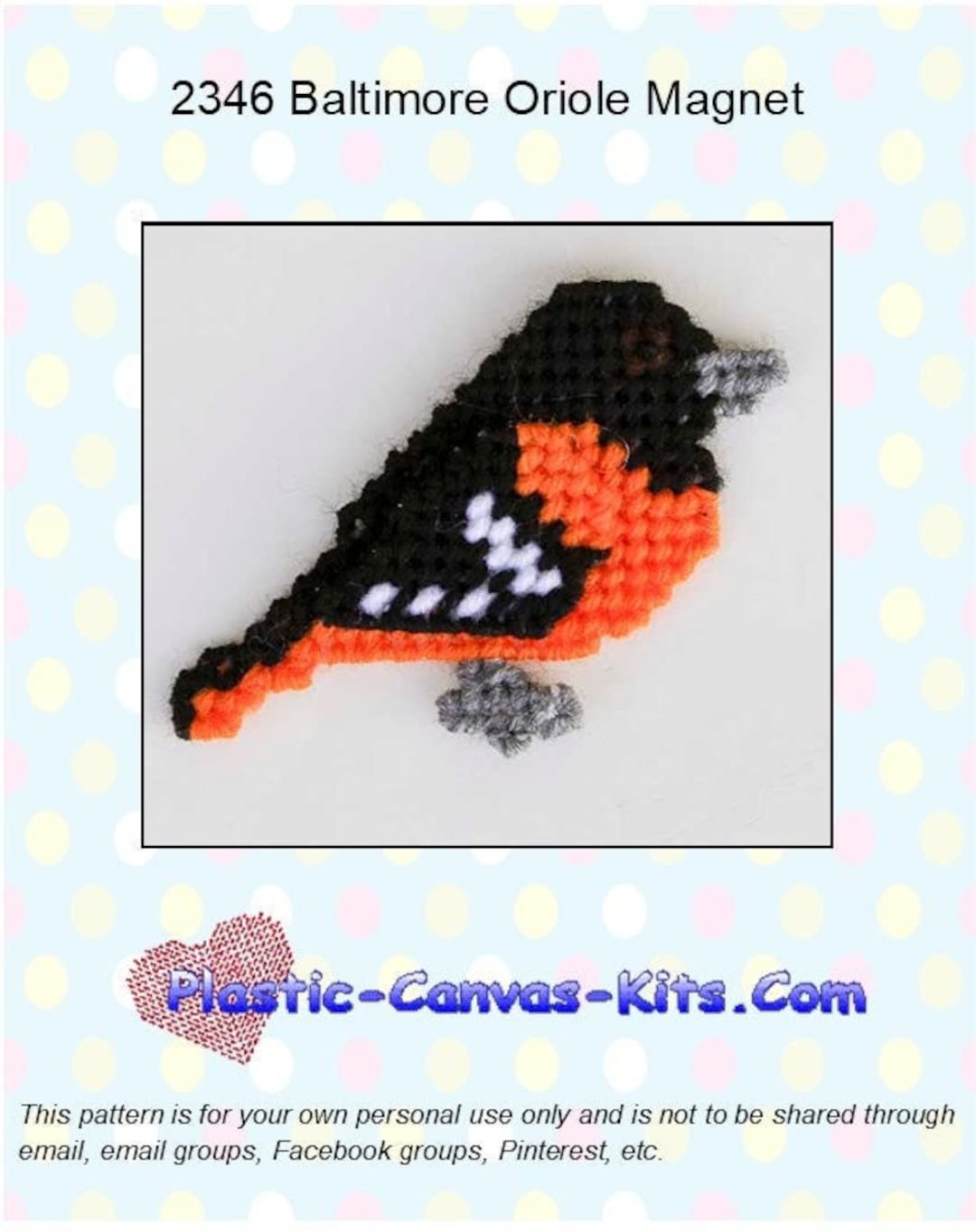 Baltimore Oriole Magnet-plastic Canvas Pattern-pdf Download - Etsy