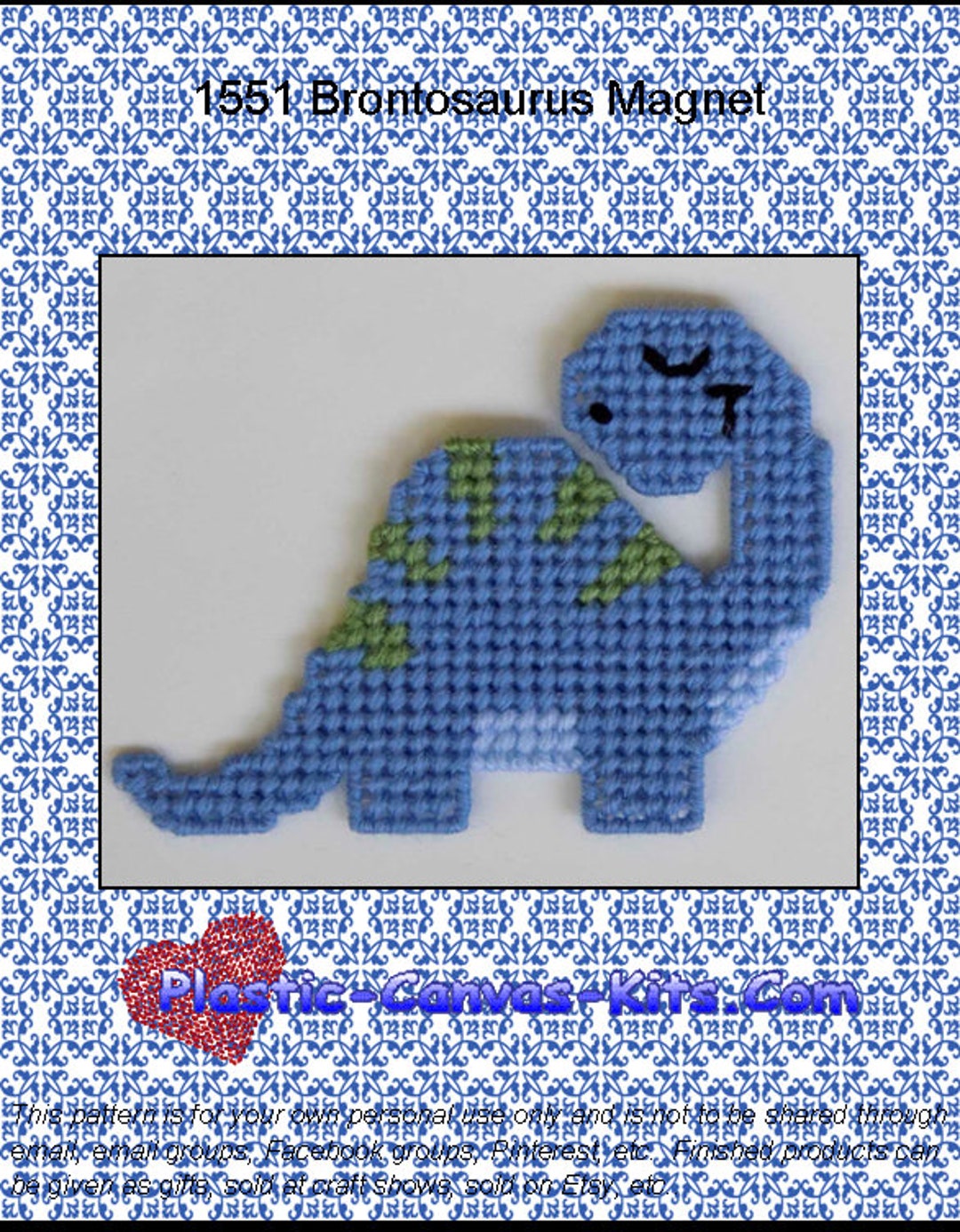 Brontosaurus-dinosaur-magnet-plastic Canvas Pattern-pdf Download - Etsy