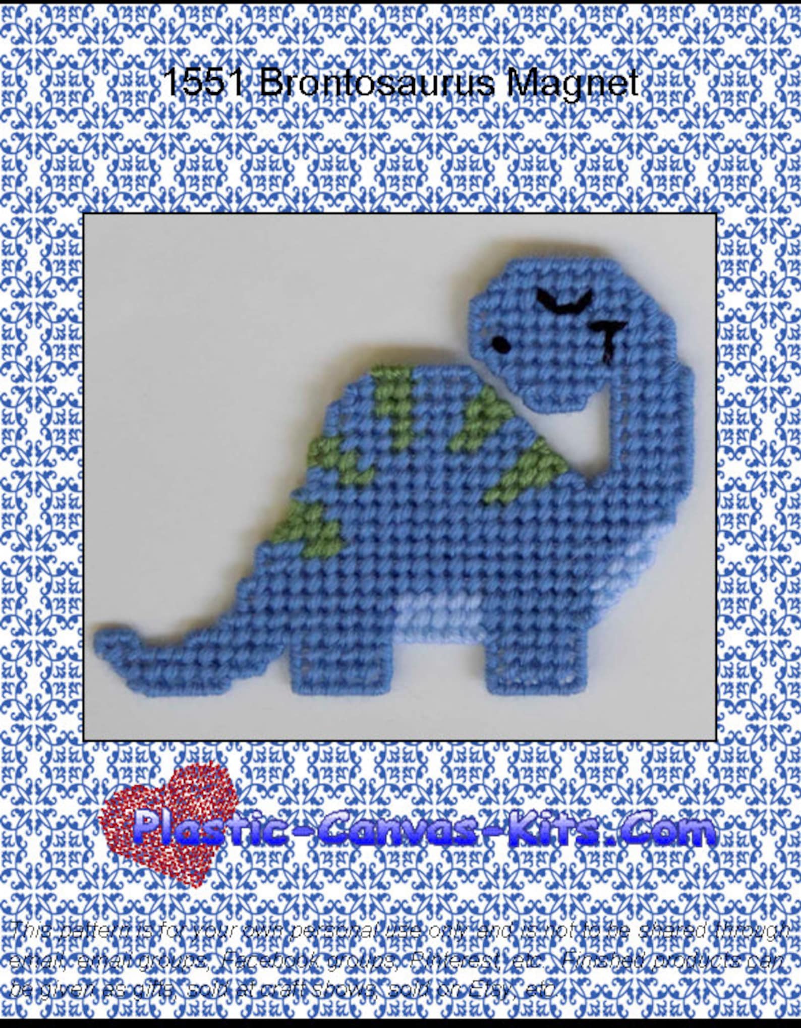 Brontosaurus-dinosaur-magnet-plastic Canvas Pattern-pdf Download - Etsy