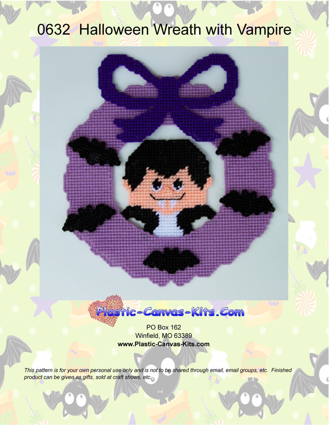 Halloween Wreath With Vampire and Bats-plastic Canvas Pattern-pdf ...