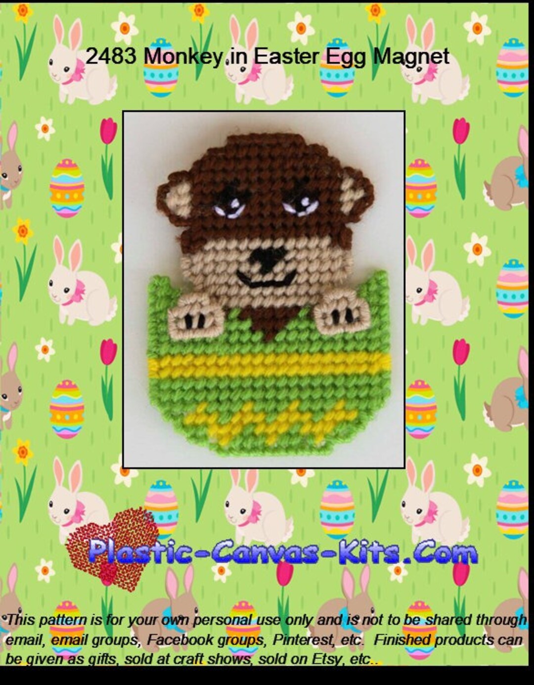 Monkey in Easter Egg Magnet-plastic Canvas Pattern-pdf Download - Etsy