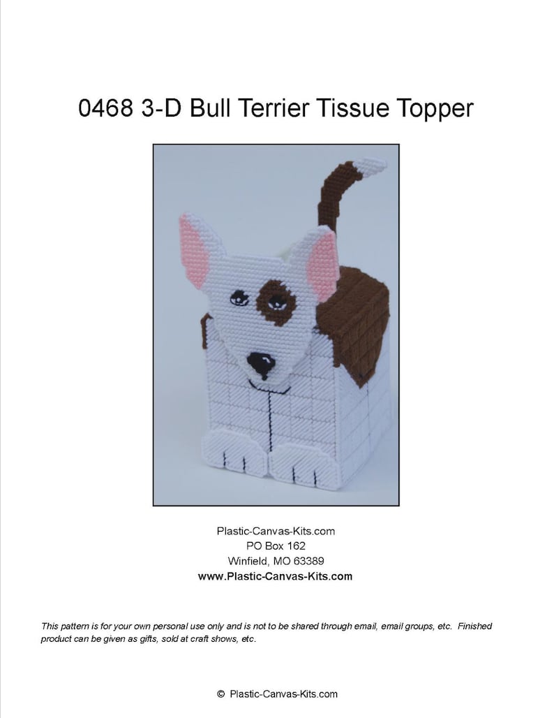Bull Terrier 3-D Tissue Topper-plastic Canvas Pattern-pdf Download - Etsy