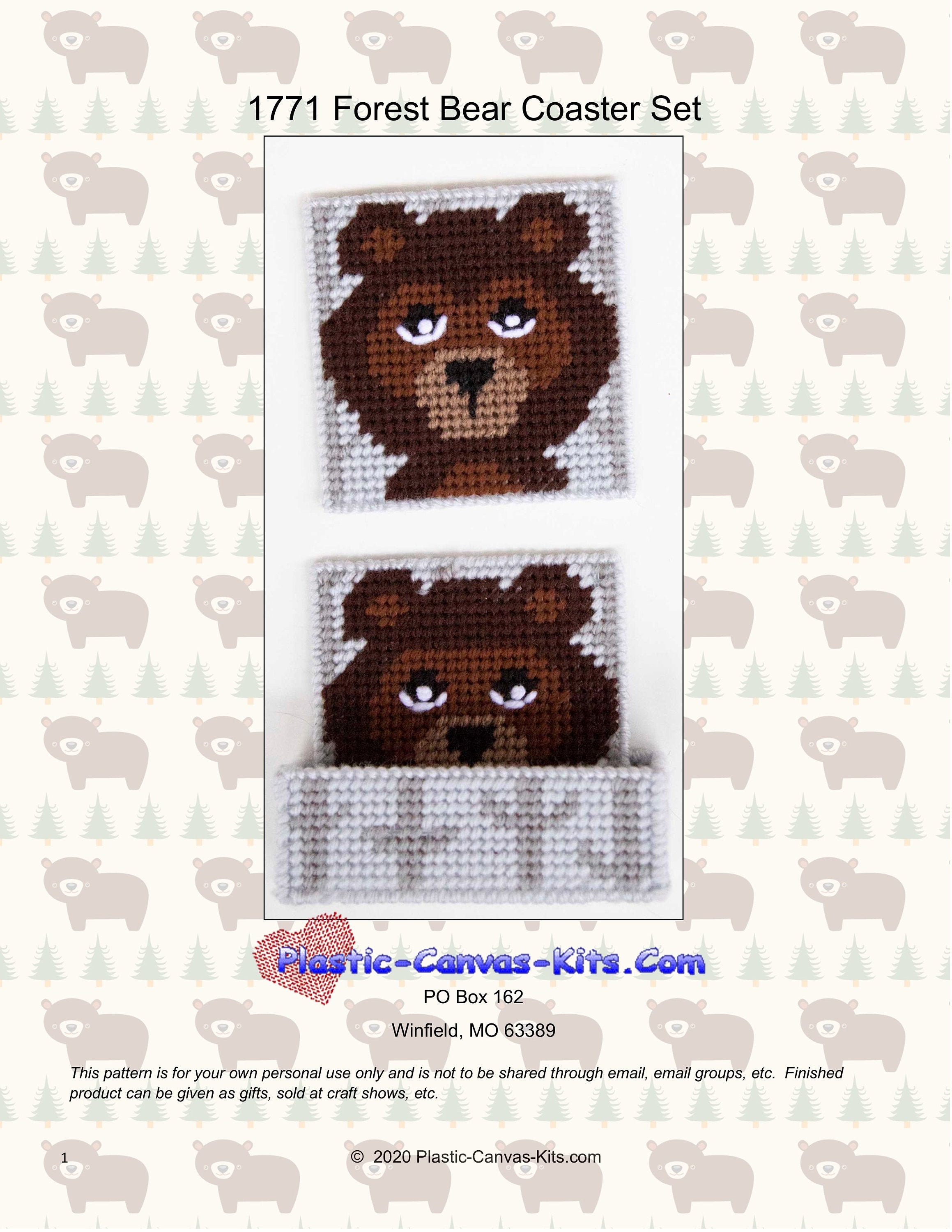 Forest Bear Coaster Set- Plastic Canvas Pattern-pdf Download - Etsy