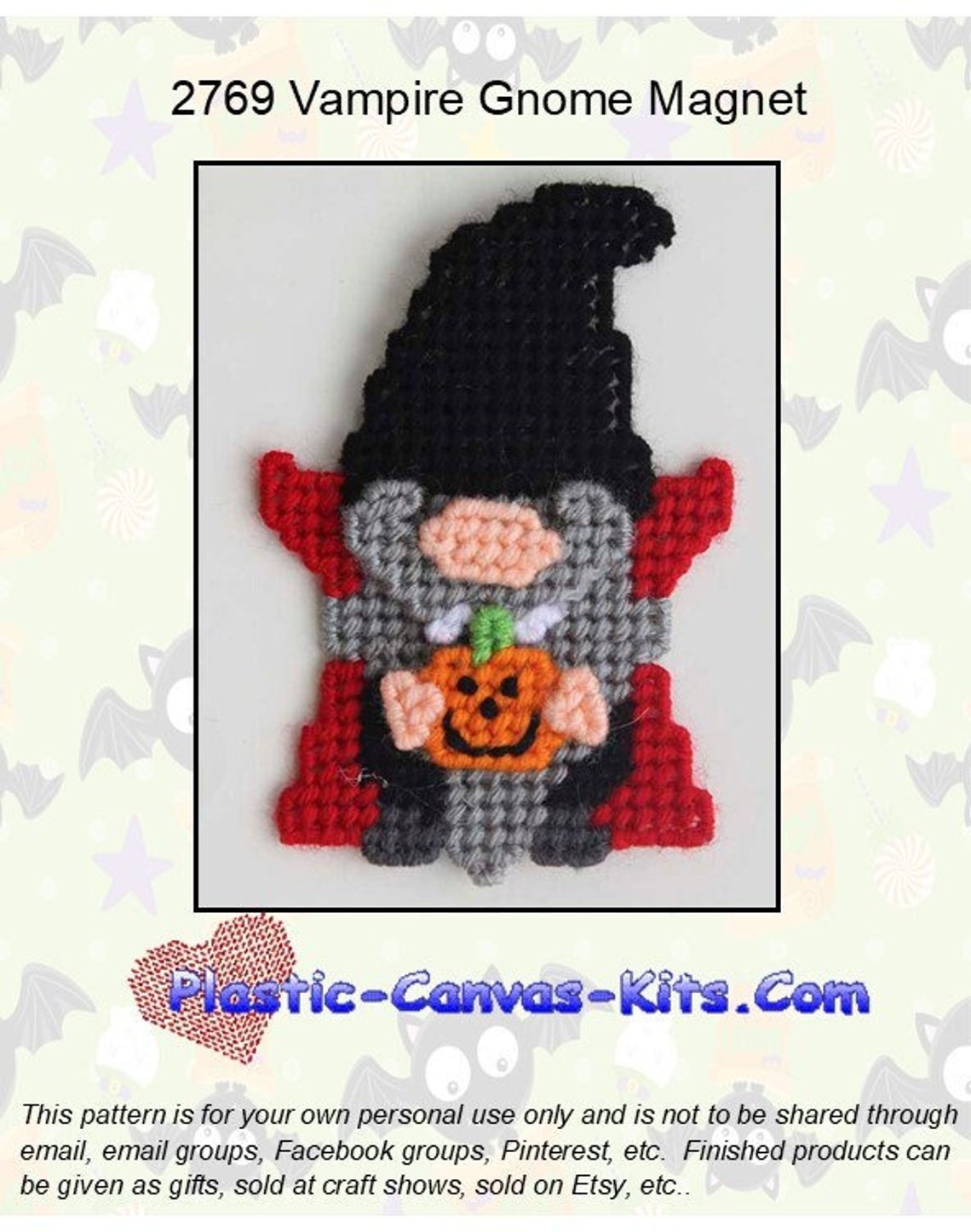 Vampire Gnome Magnet-plastic Canvas Pattern-pdf Download - Etsy