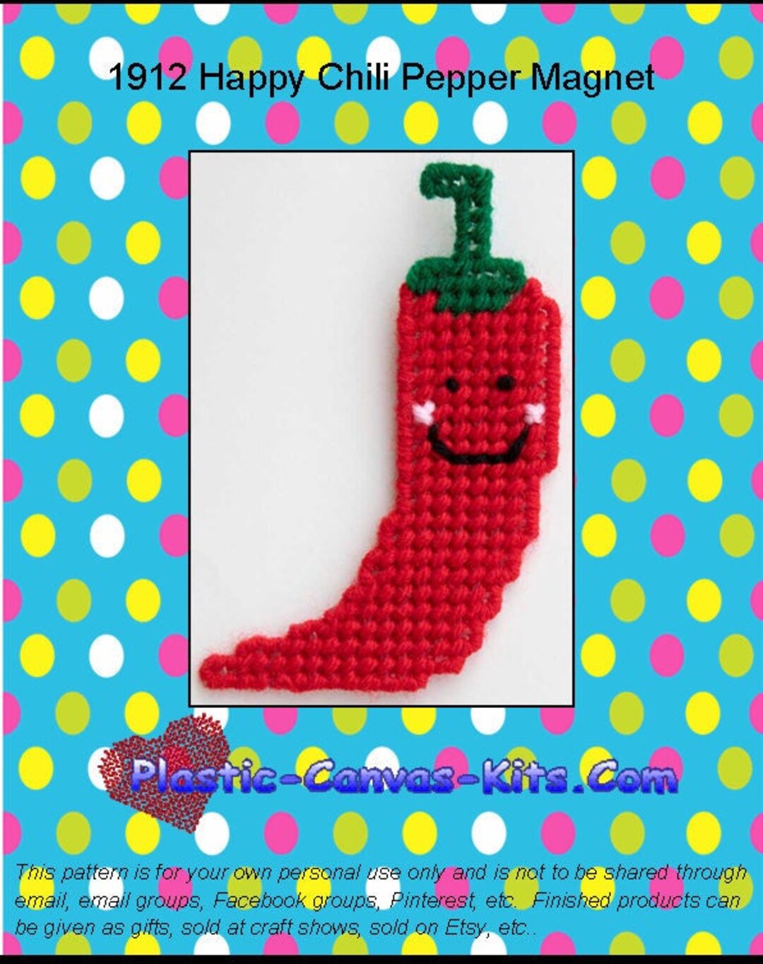 Happy Chili Pepper Magnet-plastic Canvas Pattern-pdf Download - Etsy
