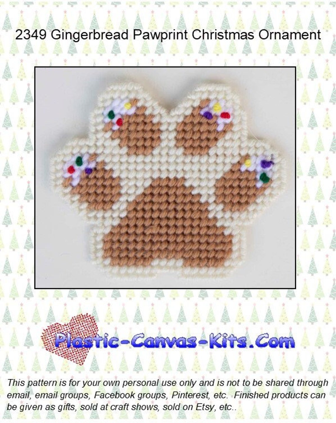 Gingerbread Pawprint Christmas Ornament-plastic Canvas Pattern-pdf ...