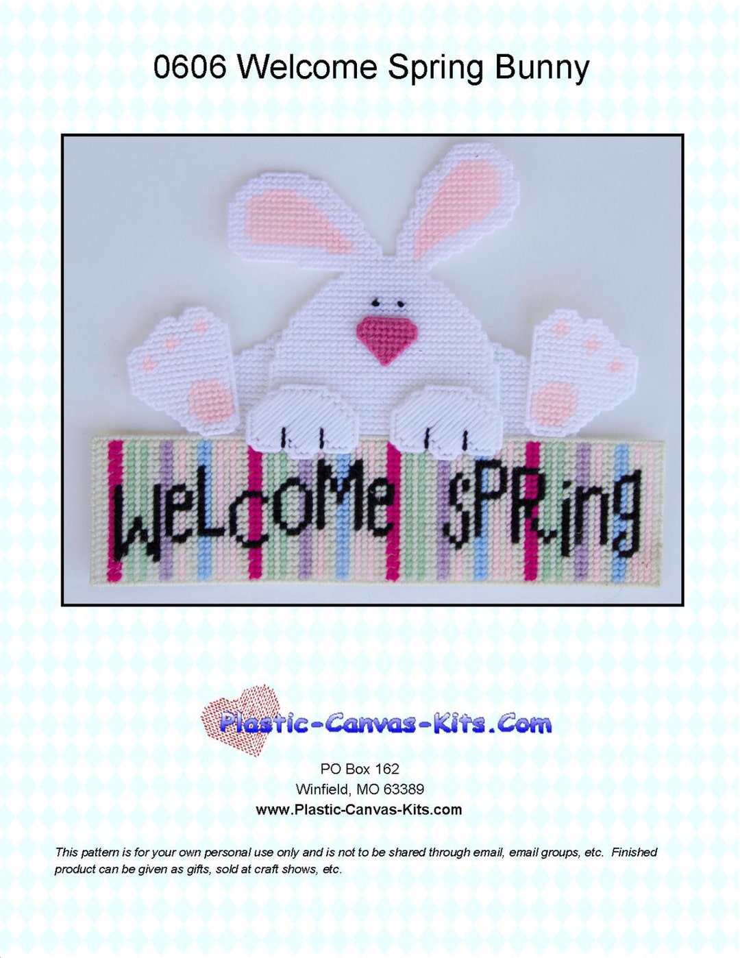 Welcome Spring Bunny-plastic Canvas Pattern-pdf Download - Etsy