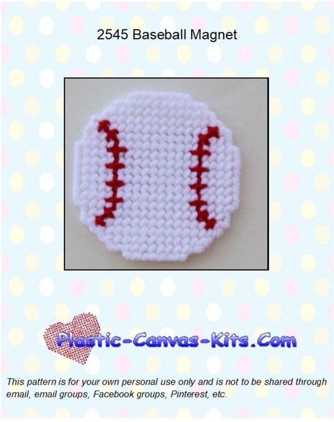 Baseball Magnet-plastic Canvas Pattern-pdf Download - Etsy
