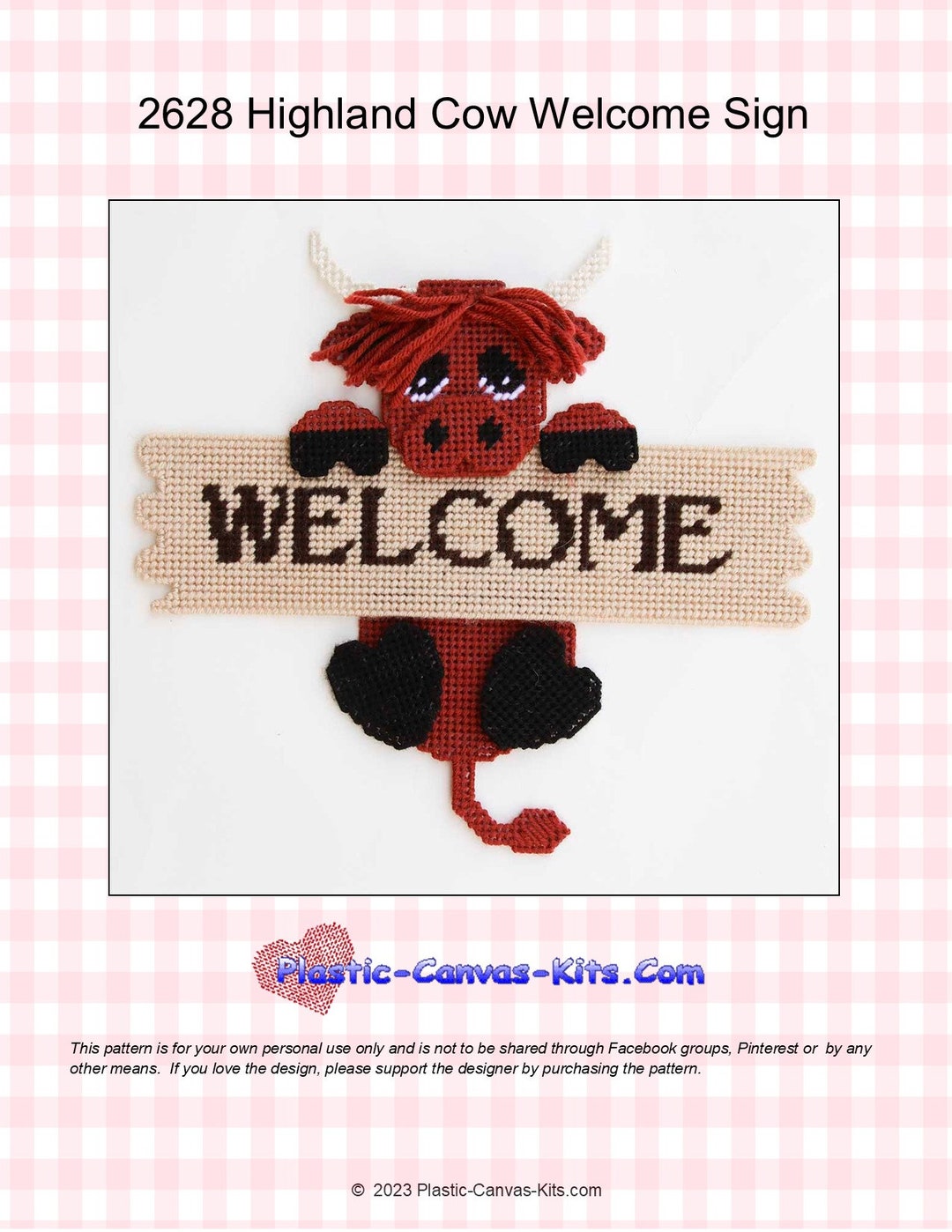 Highland Cow Welcome Sign-plastic Canvas Pattern-pdf Download - Etsy