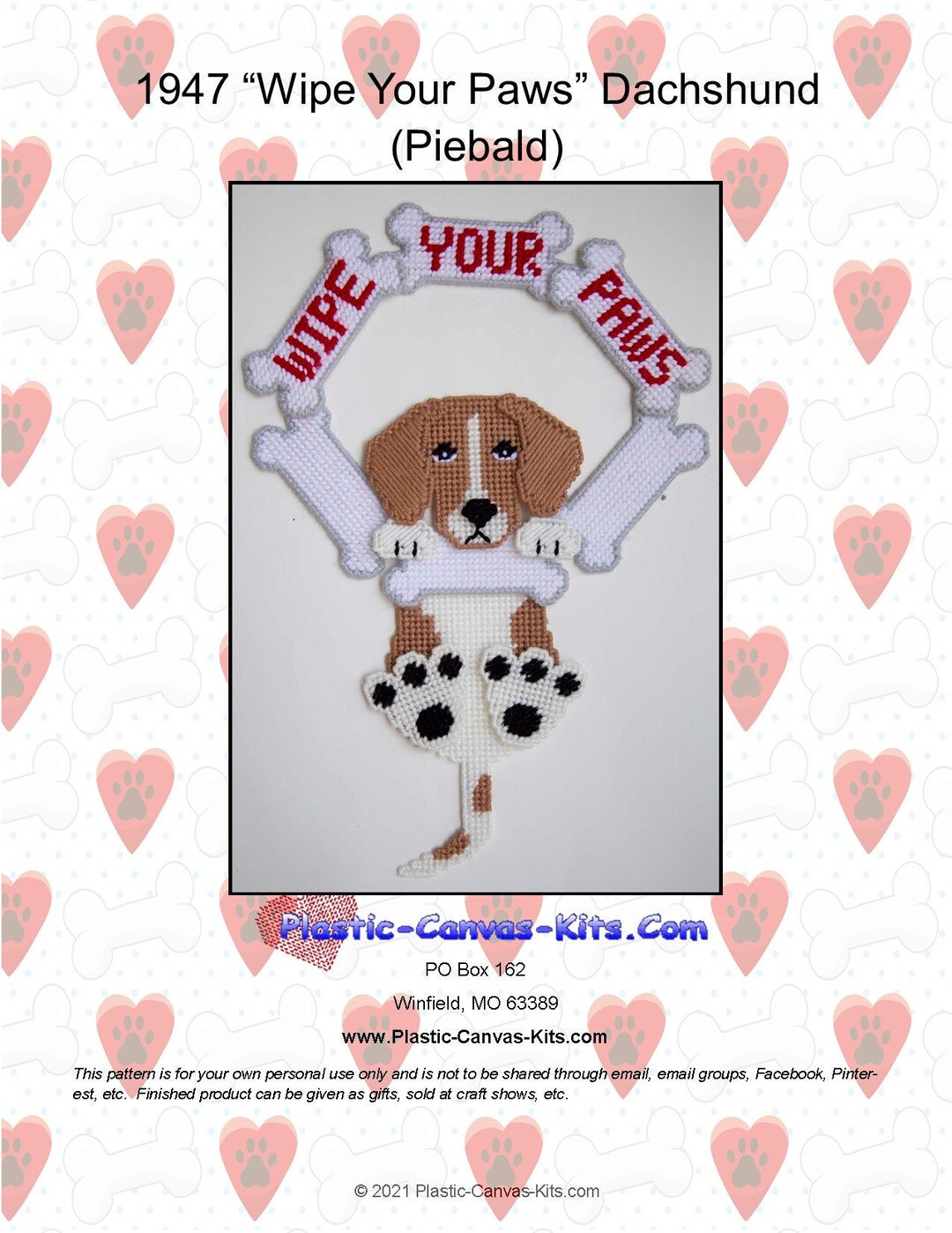Dachshund (piebald) - Wipe Your Paws-plastic Canvas Pattern-pdf ...