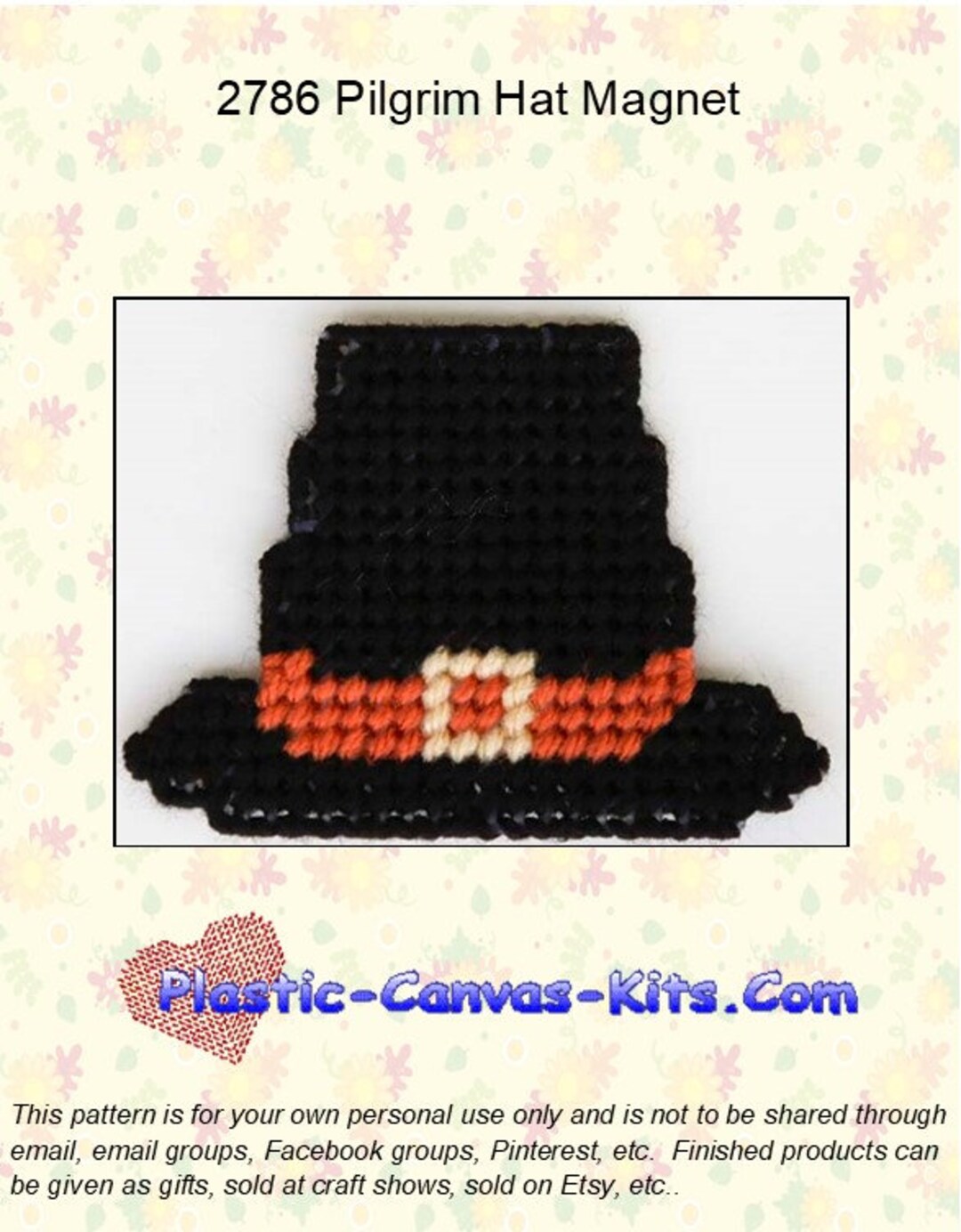 Pilgrim Hat Magnet-plastic Canvas Pattern-pdf Download - Etsy