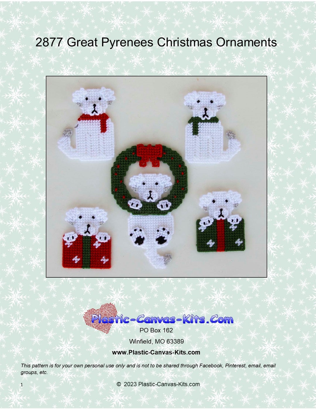 Great Pyrenees Christmas Ornaments-plastic Canvas Pattern-pdf Download ...