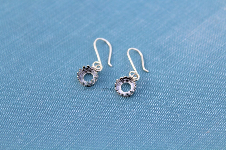 Silver Crown Bezel Cup French Wire Earring Blanks, Cabochon Cab Setting ...