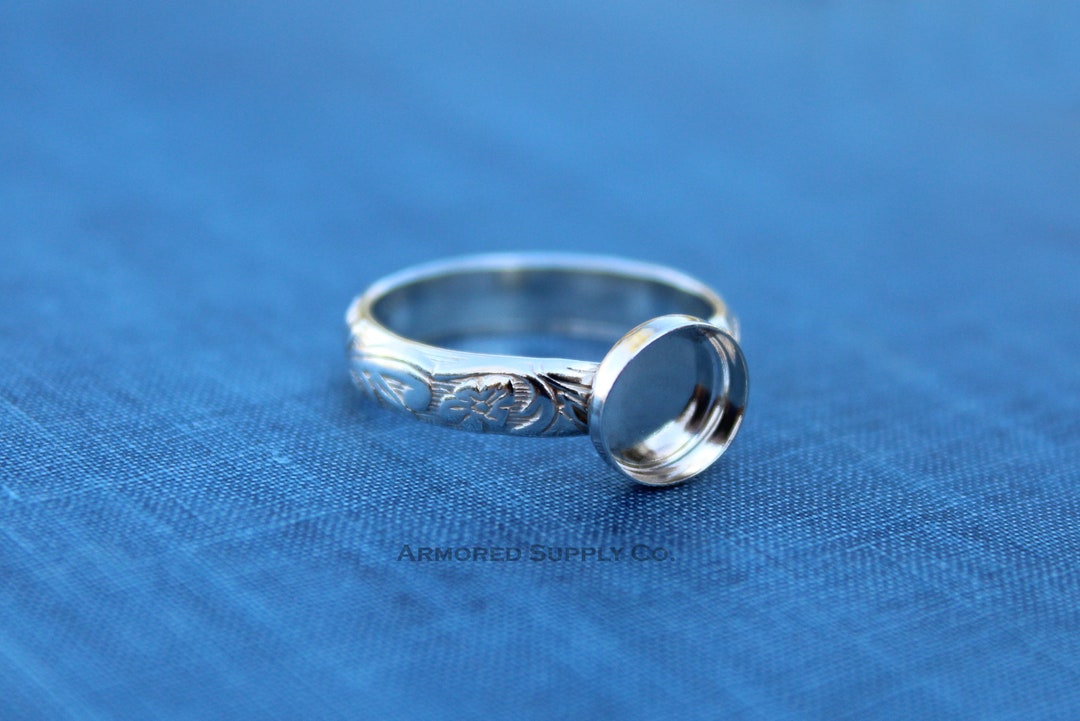 Floral #2 Bezel Cup Ring Blank, Round Cabochon, Glue Pad Breast Milk ...
