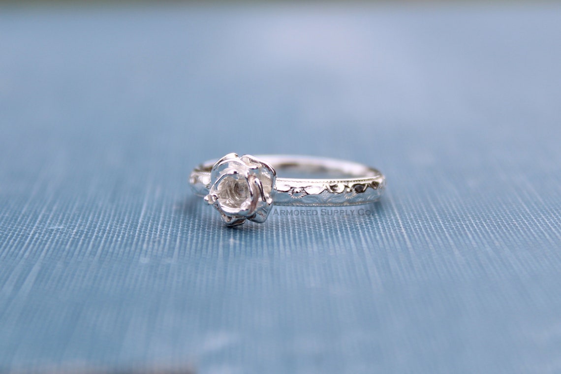 Floral #1 Faceted Rose Bezel Flower Ring Blank, Faceted Stone Ring ...