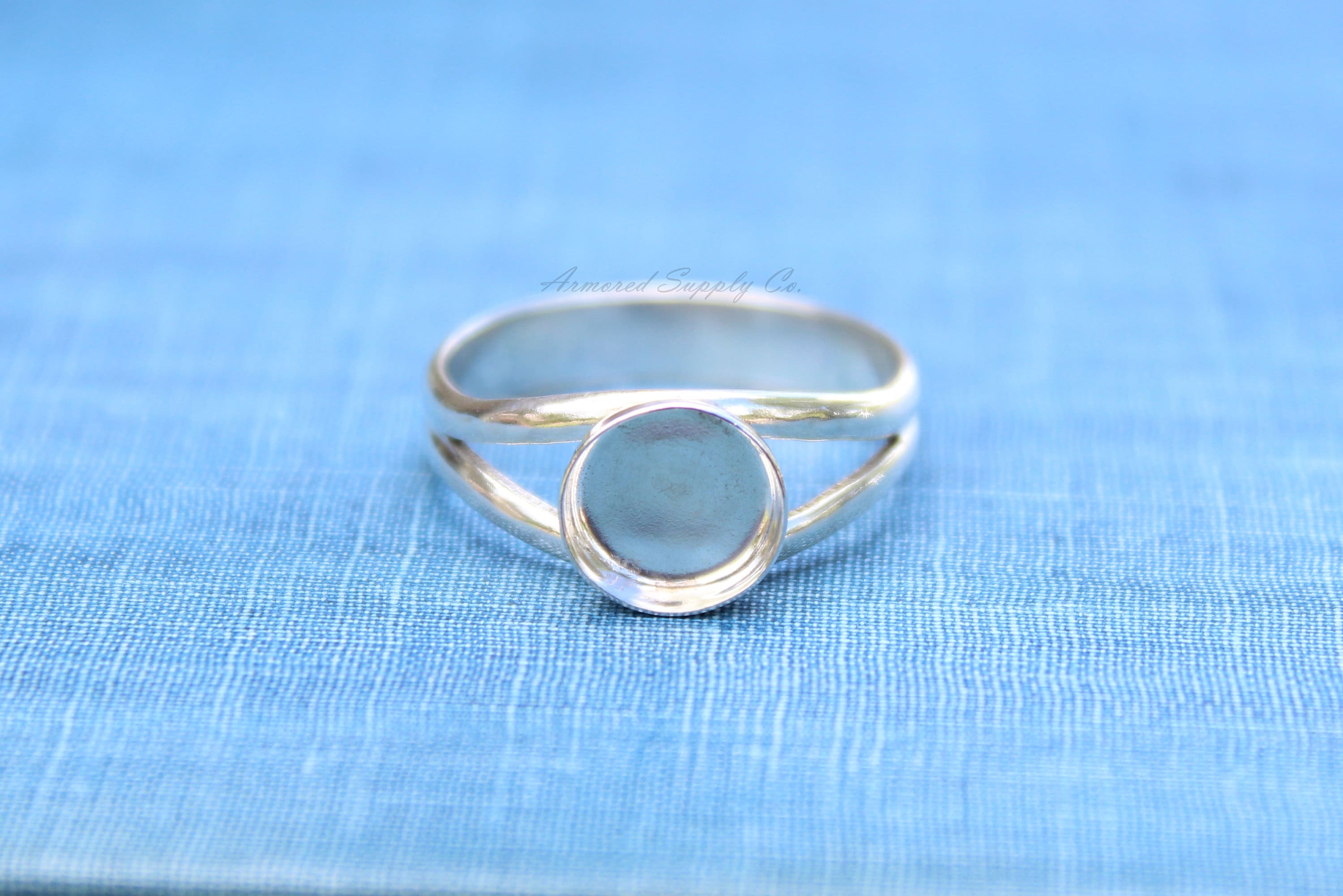 Sterling Silver Split Shank Ring Band Bezel Cup Ring Blank, Round ...