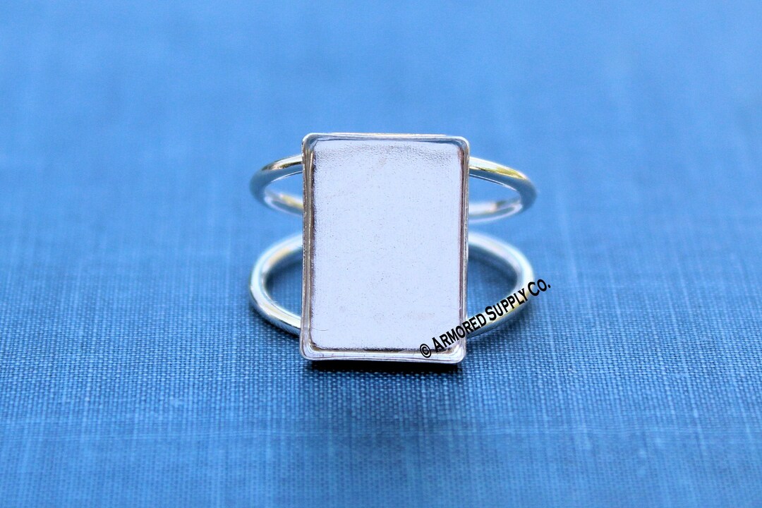 18x13mm Rectangle Bezel Ring Blank Double Band, Resin Glue Pad Breast ...