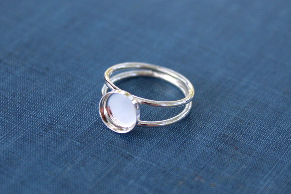 Sterling Silver Double Band Bezel Cup Ring Blank, Round Cabochon, Cab ...