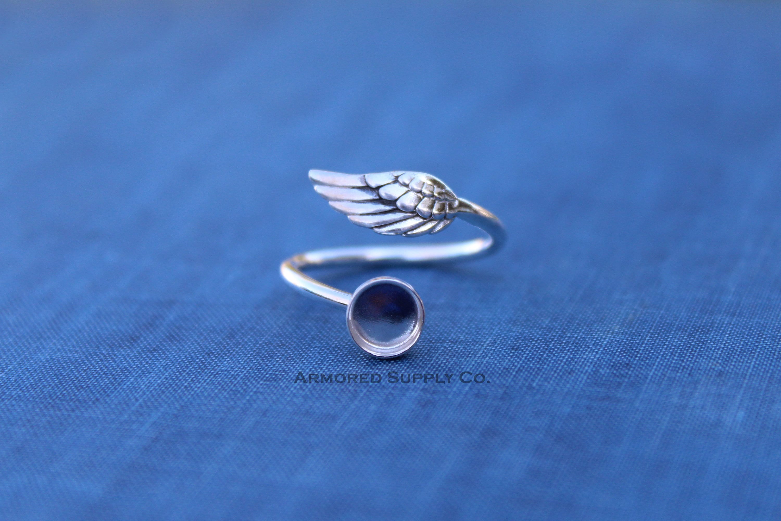 Silver Angel Wing Wrap Bypass Adjustable Bezel Cup Ring Blank - Etsy