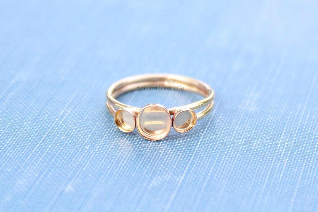 Gold-filled Triple Bezel Cup Ring Blank, Round Cabochon, Resin Glue Pad ...