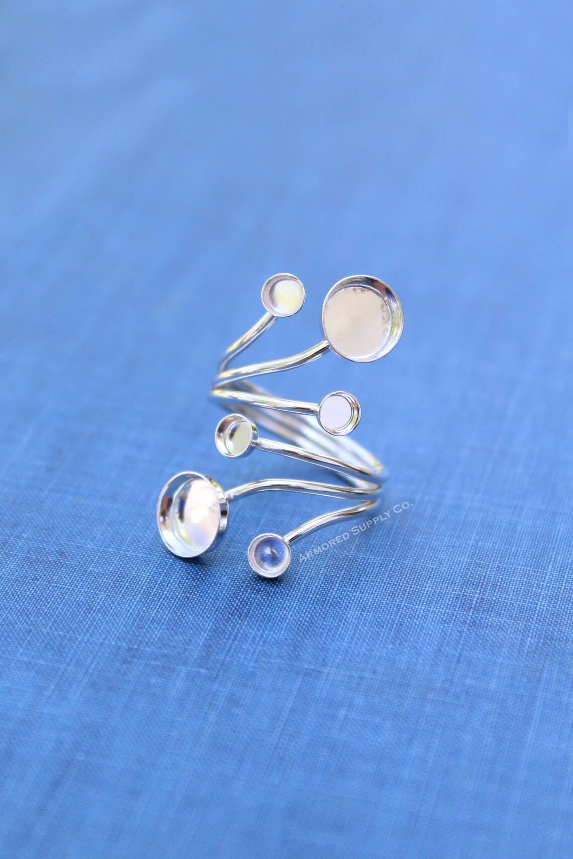 Sterling Silver Orbit Bezel Cup Ring Blank, Round Cabochon, Resin Glue ...