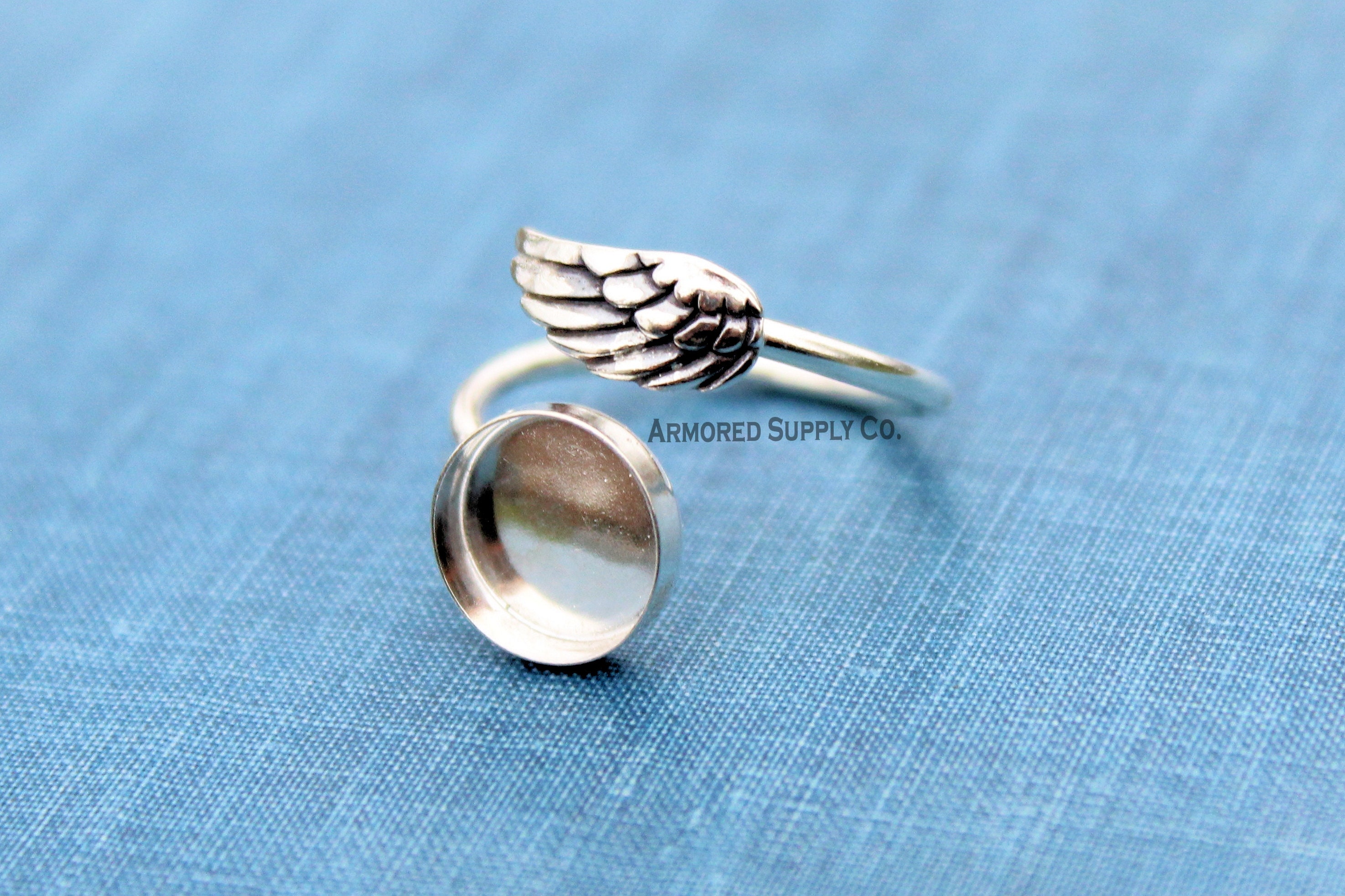Silver Angel Wing Wrap Bypass Adjustable Bezel Cup Ring Blank - Etsy
