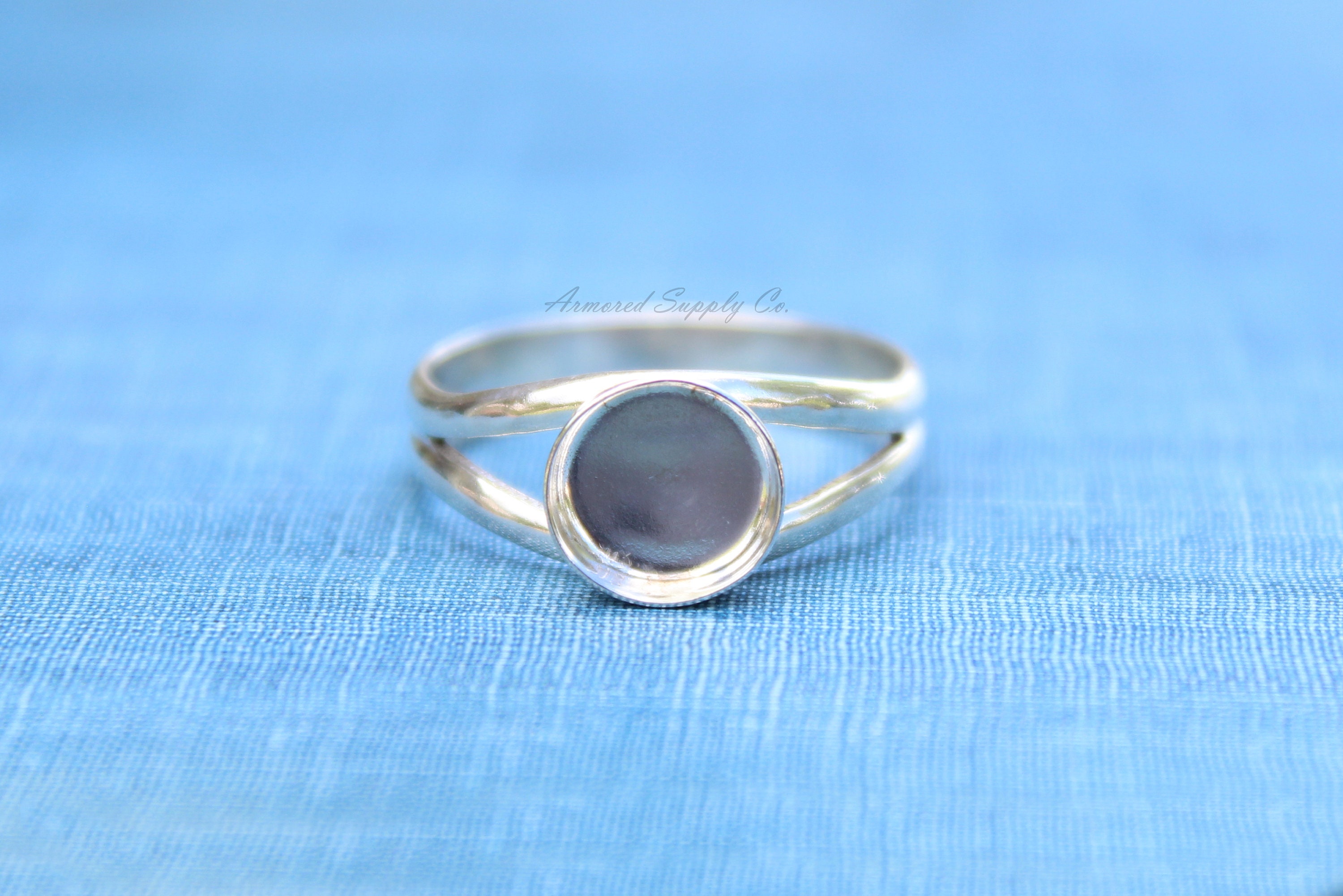 Sterling Silver Split Shank Ring Band Bezel Cup Ring Blank, Round ...