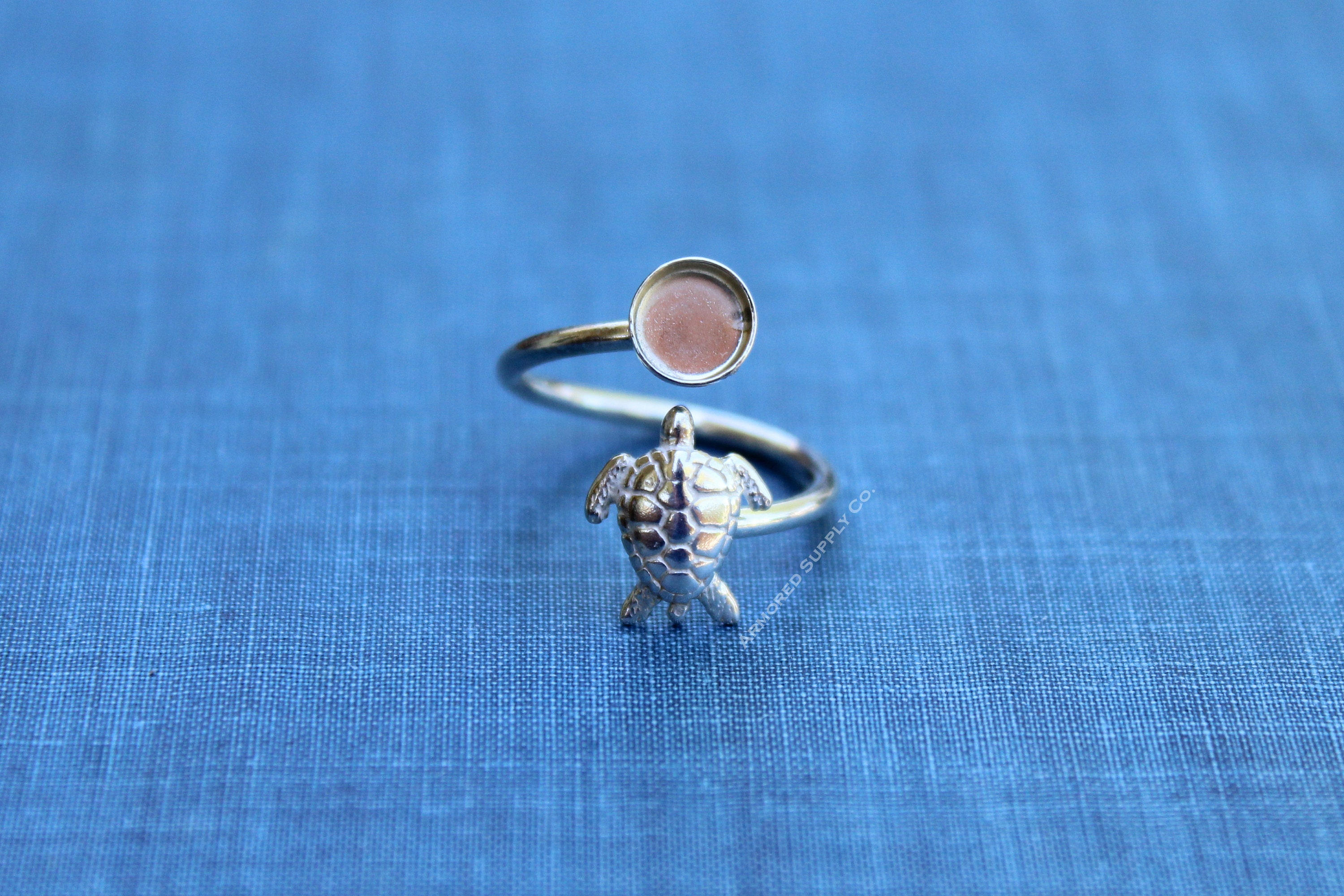 Silver Sea Turtle Wrap Adjustable Bezel Cup Ring Blank, Round Cabochon ...