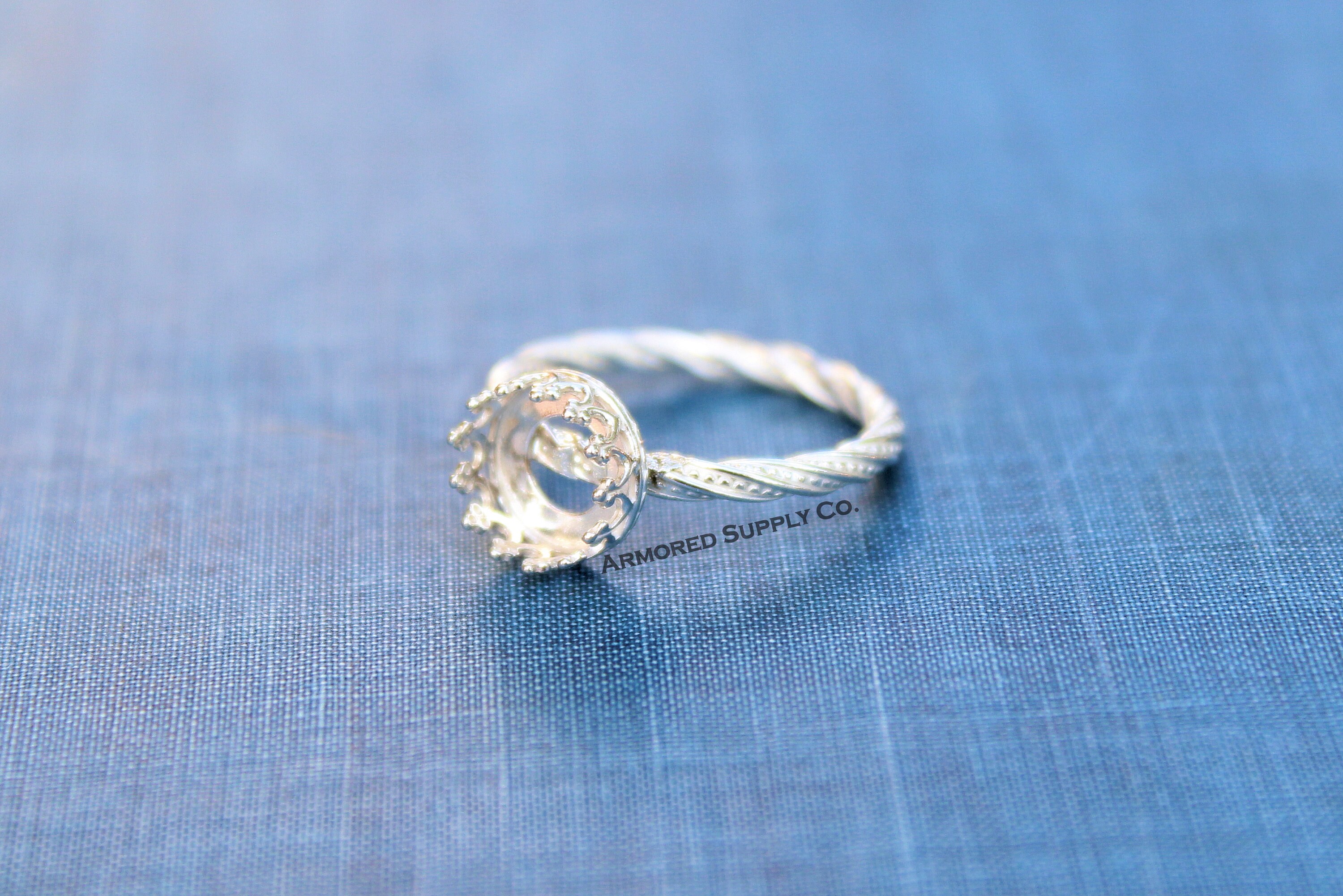 Sterling Silver Round Crown Bezel Cup Dotted Ring Blank, Heart Cabochon ...