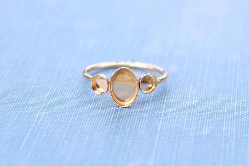 Gold-filled Triple Bezel Cup Ring Blank, Round Cabochon, Resin Glue Pad ...