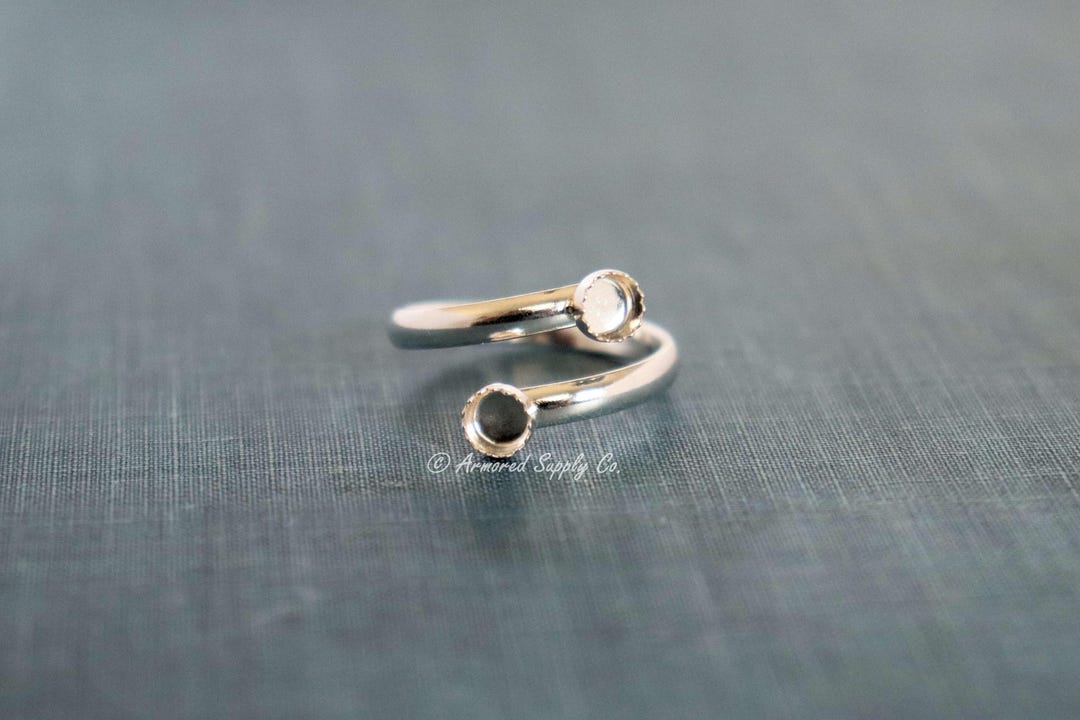 Silver Wide Band Wrap Bypass Adjustable Serrated Bezel Cup Ring Blank ...