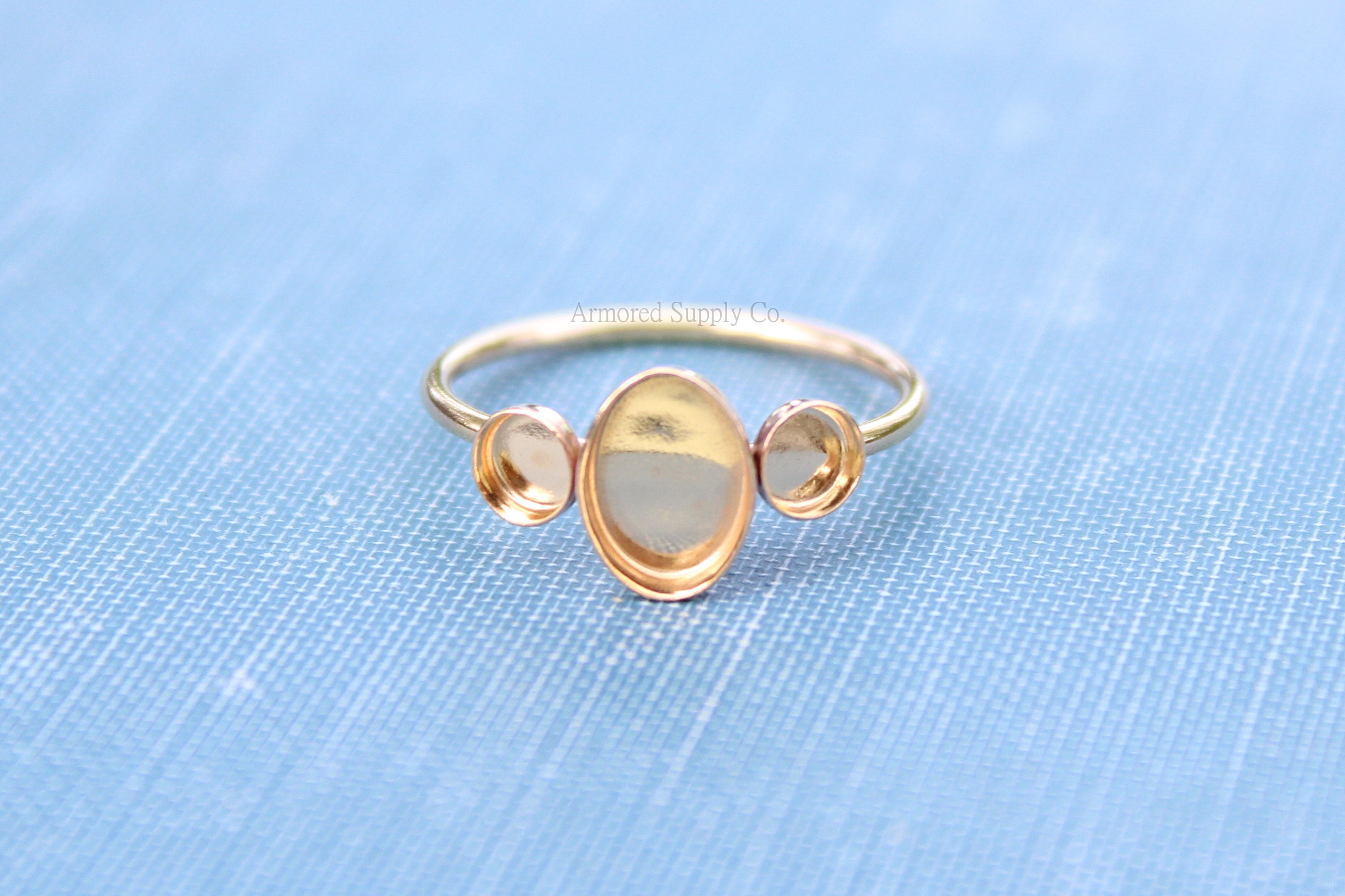 Gold-filled Triple Bezel Cup Ring Blank, Round Cabochon, Resin Glue Pad ...